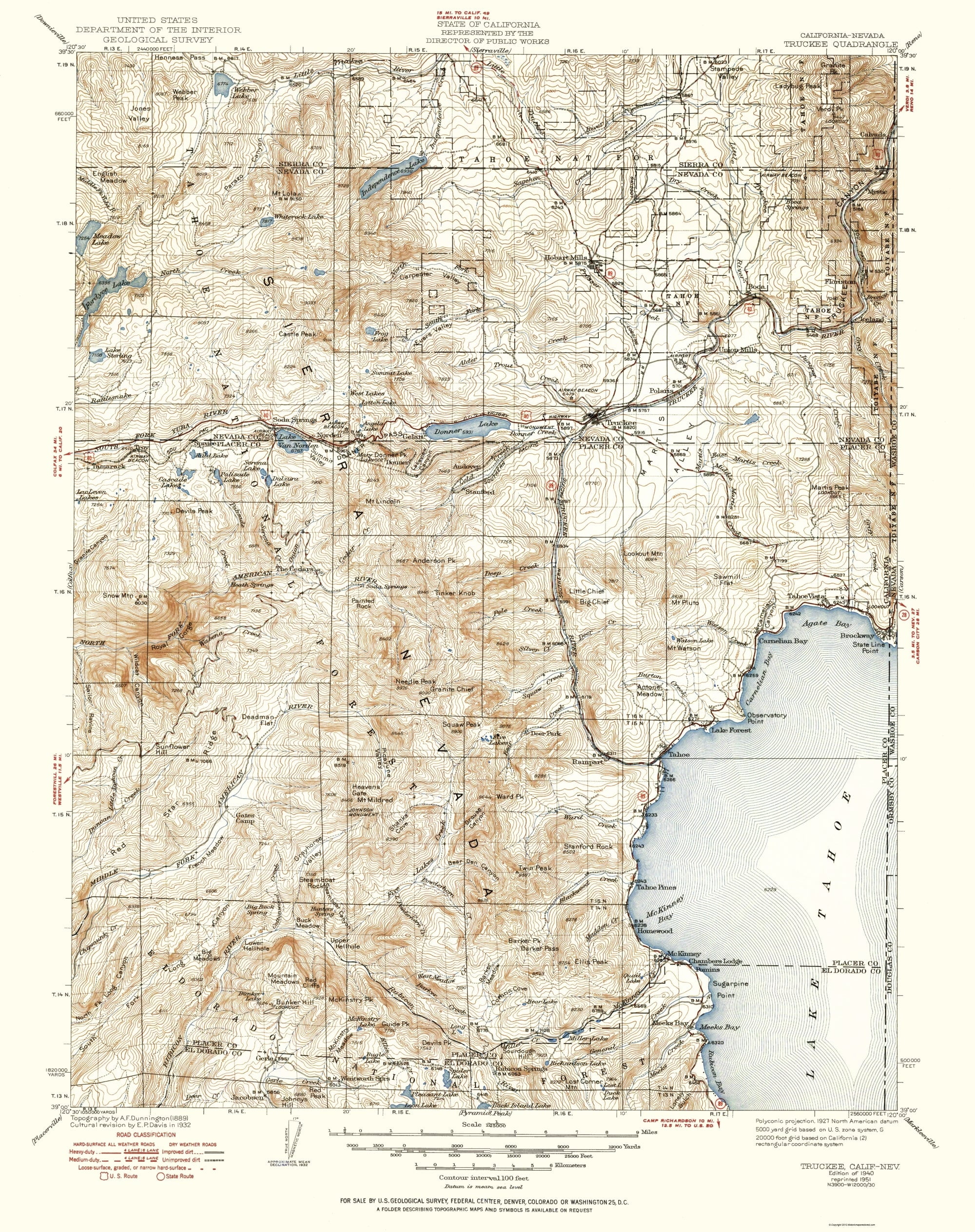 Topographical Map - Truckee California Quad - USGS 1940 - 23 x 29.07 ...