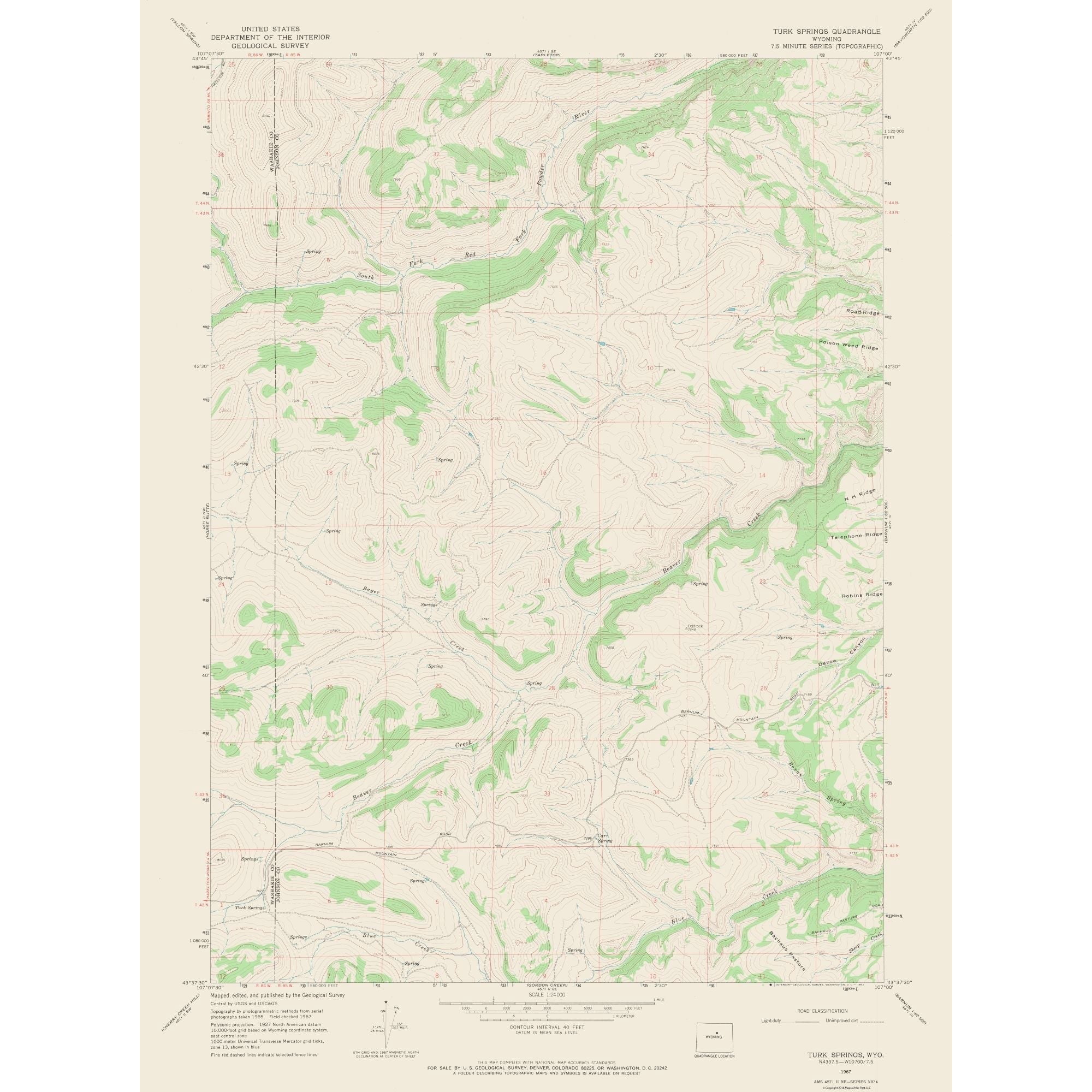 Topographical Map - Turk Springs Wyoming Quad - USGS 1967 - 23 x 30.92 ...