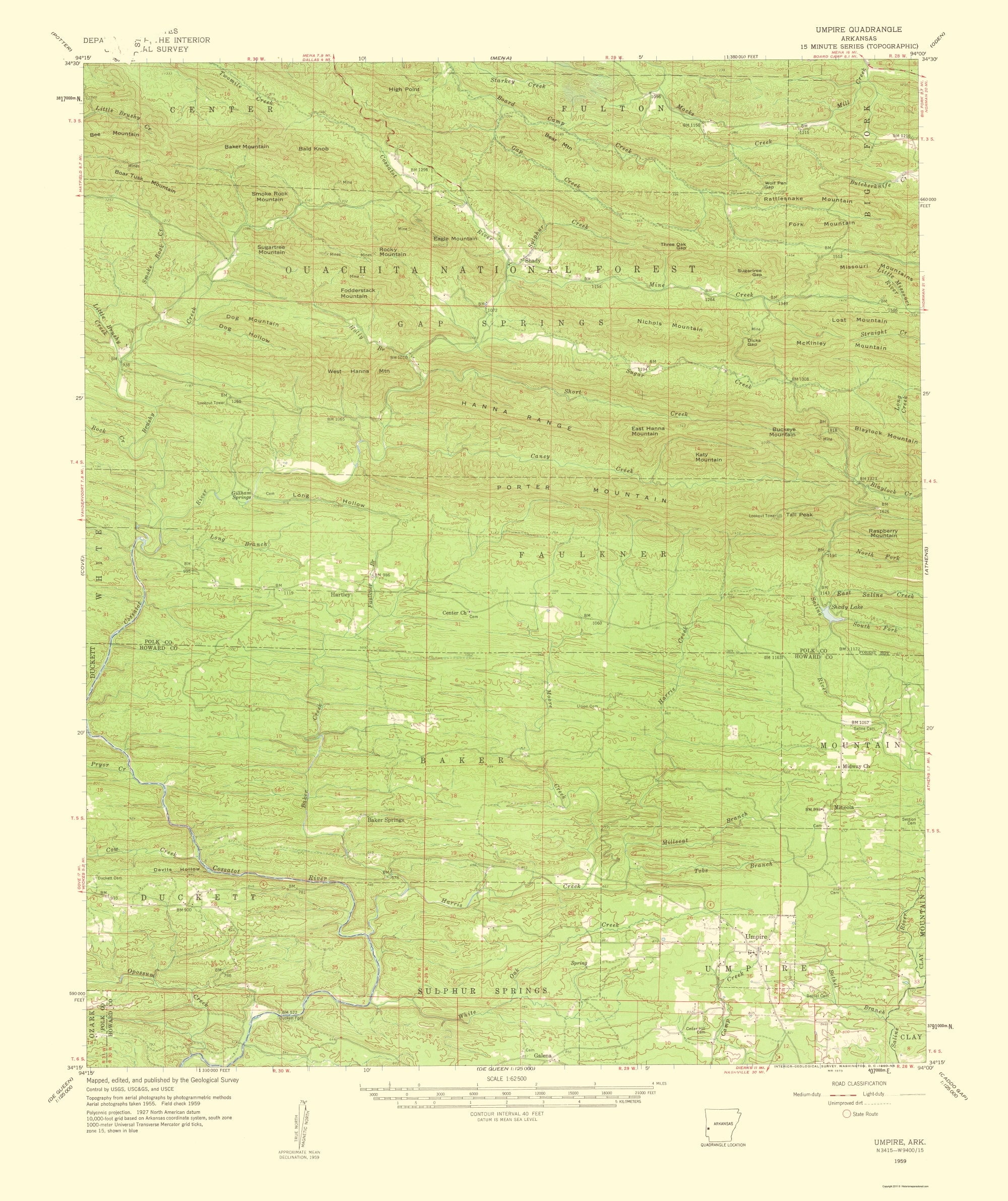 Topographical Map - Umpire Arkansas Quad - USGS 1960 - 23 x 27.39 ...