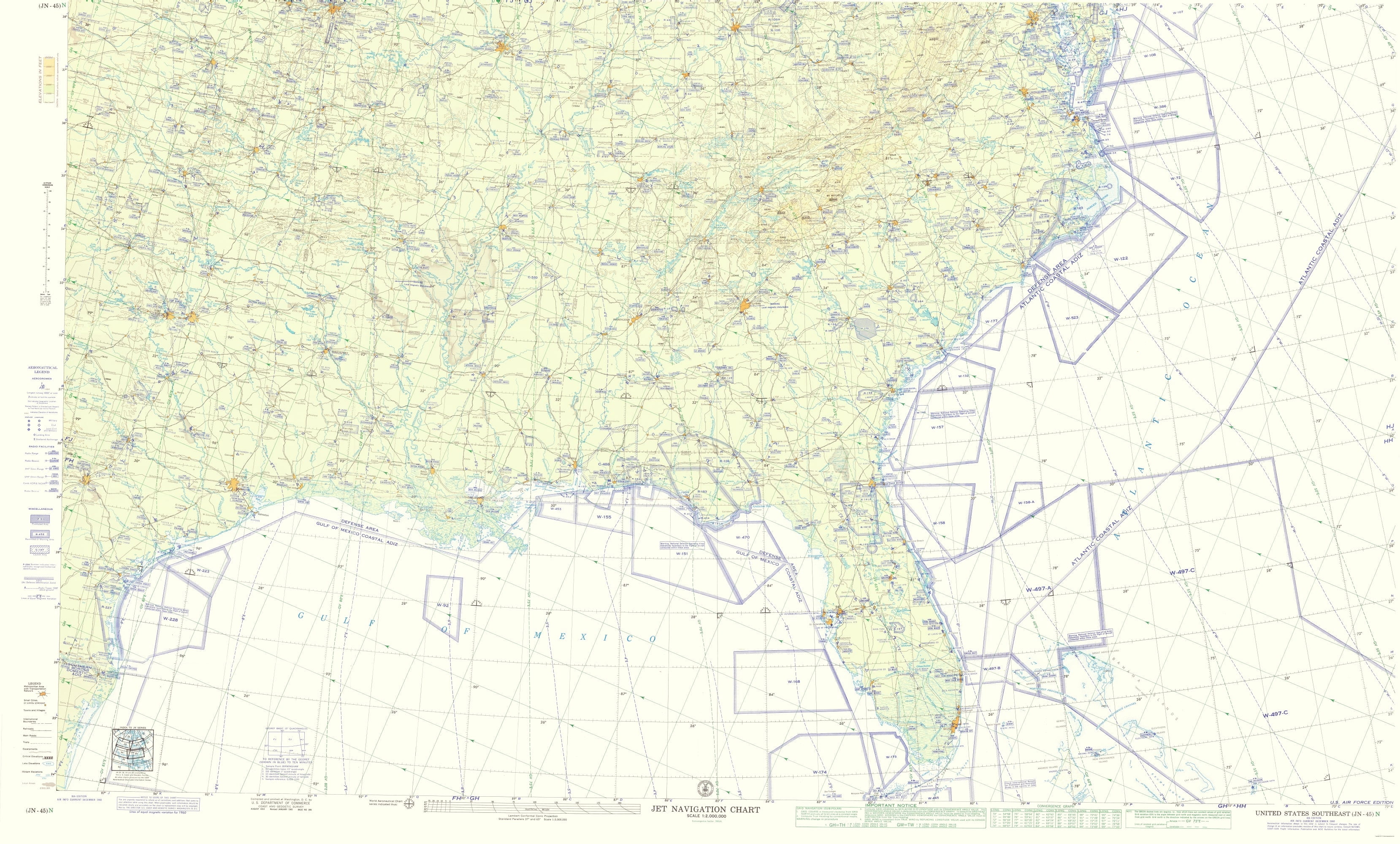 Topographical Map - United States Southeast Aeronautical - USAF 1960 ...