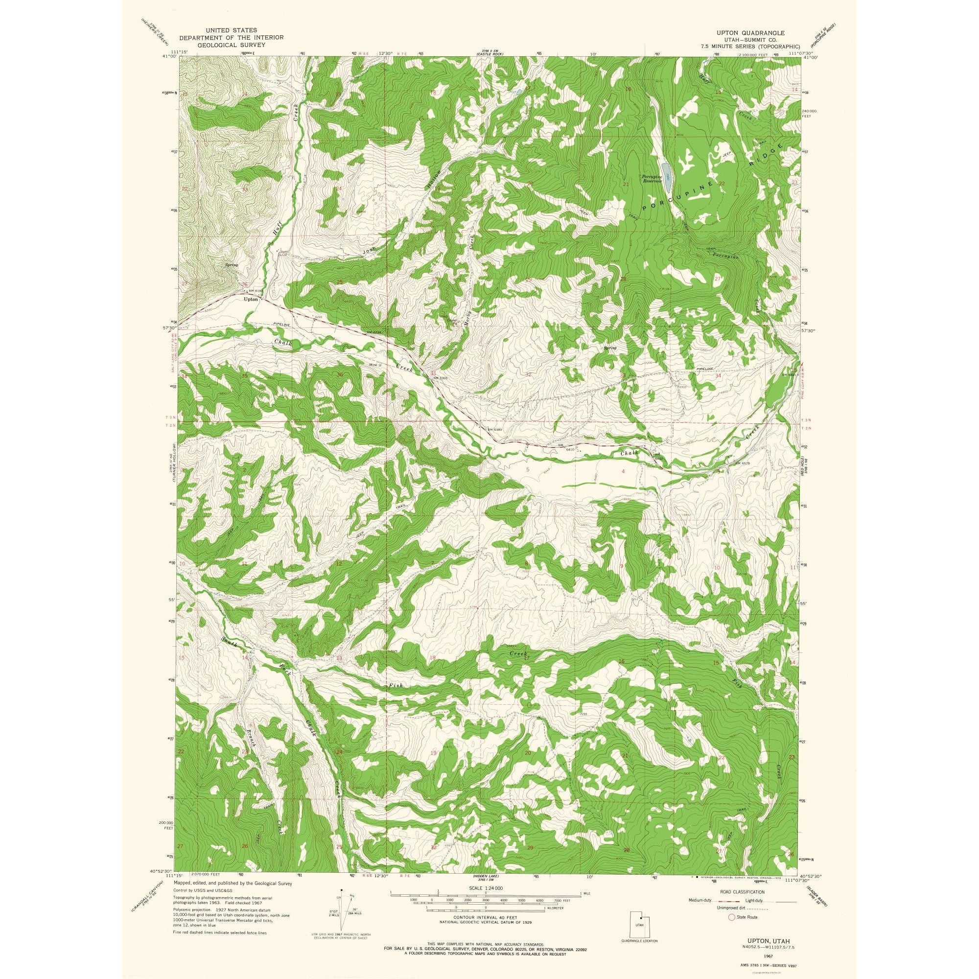 Topographical Map - Upton Utah Quad - USGS 1967 - 23 x 30.69 - Vintage ...