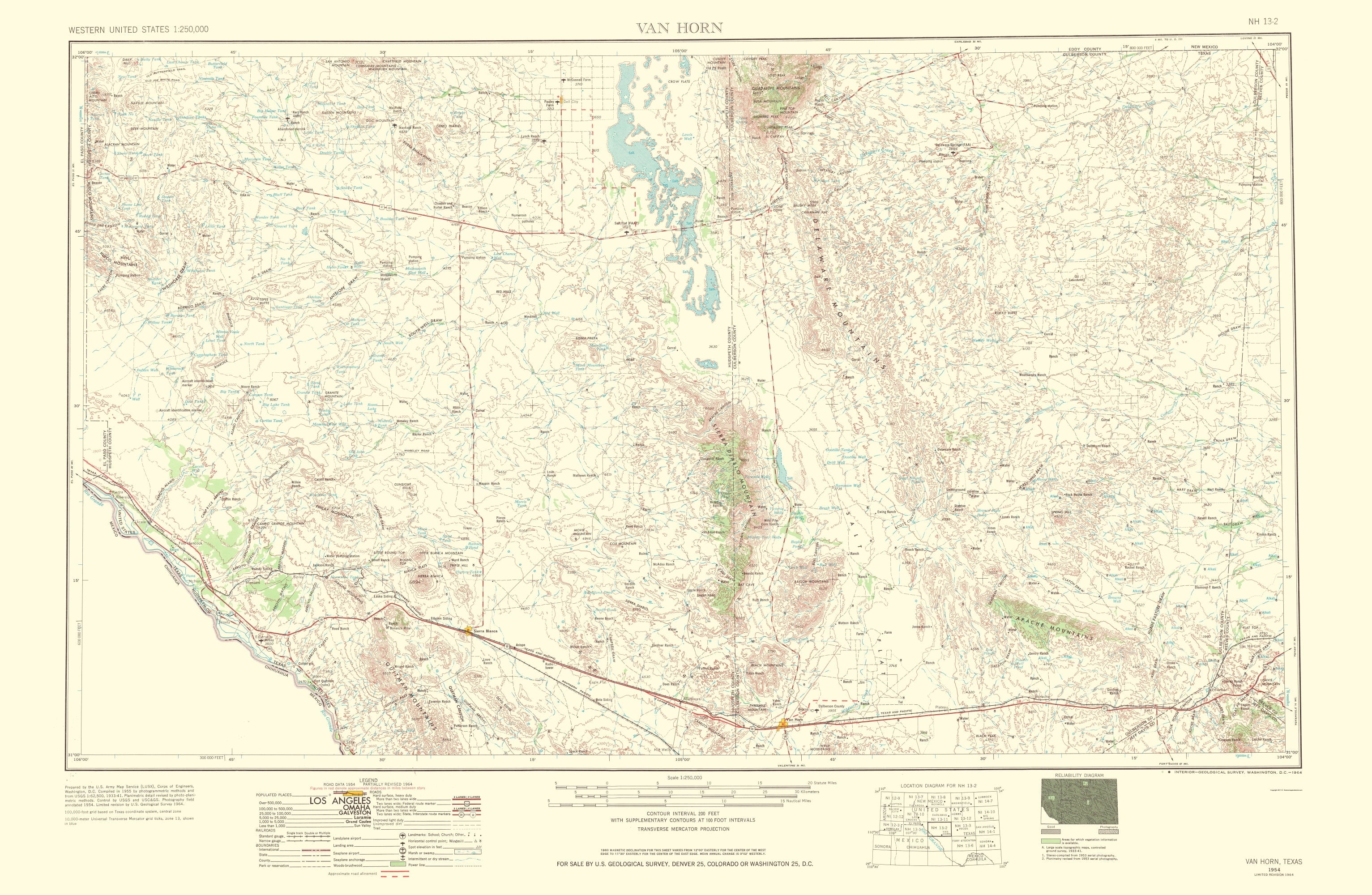 Topographical Map - Van Horn Texas Quad - USGS 1954 - 23 x 35.24 ...