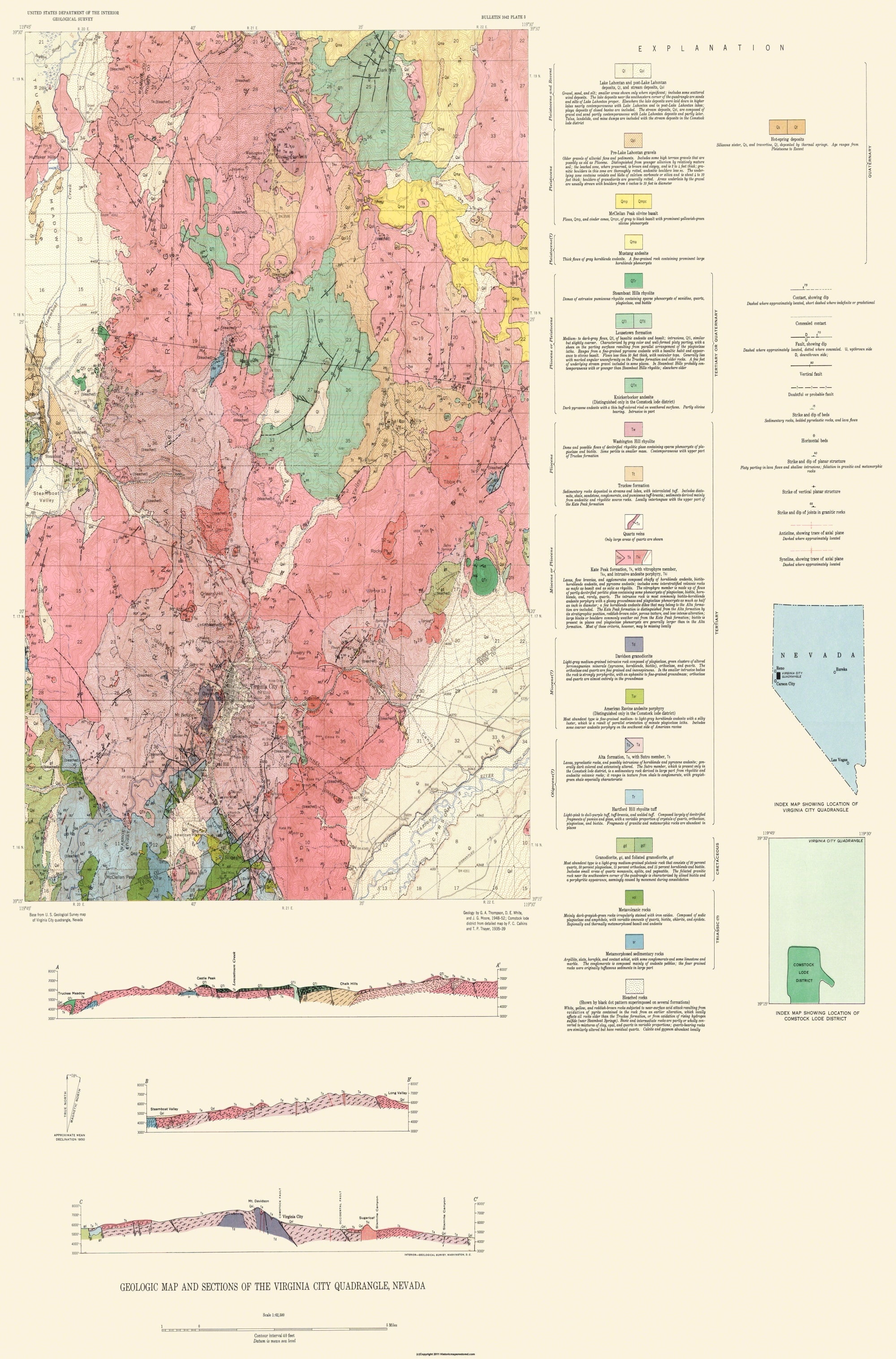 Topographical Map - Virginia City Nevada Quad - USGS 1952 - 23 x 34.88 ...