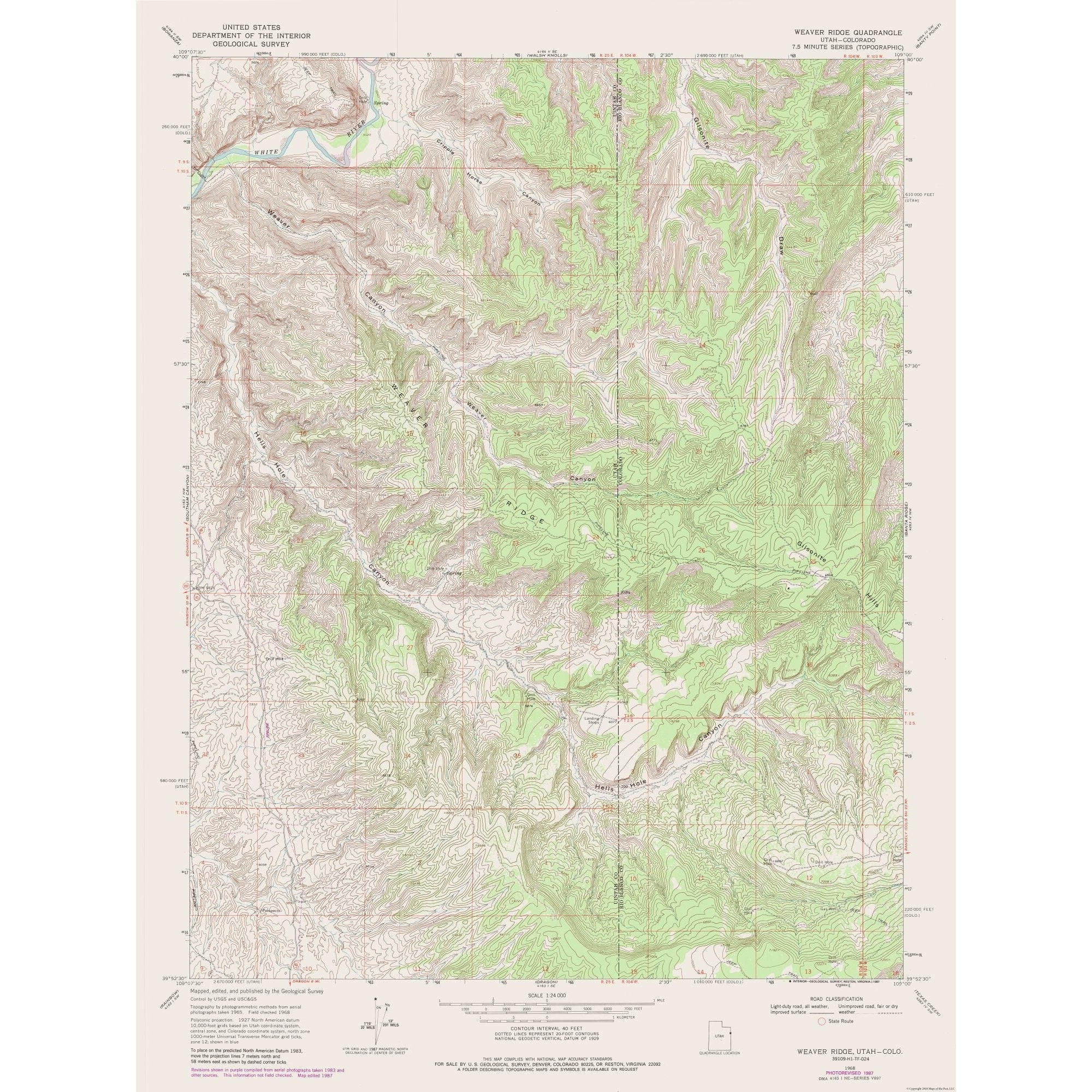 Topographical Map - Weaver Ridge Utah Quad - USGS 1968 - 23 x 30.63 ...