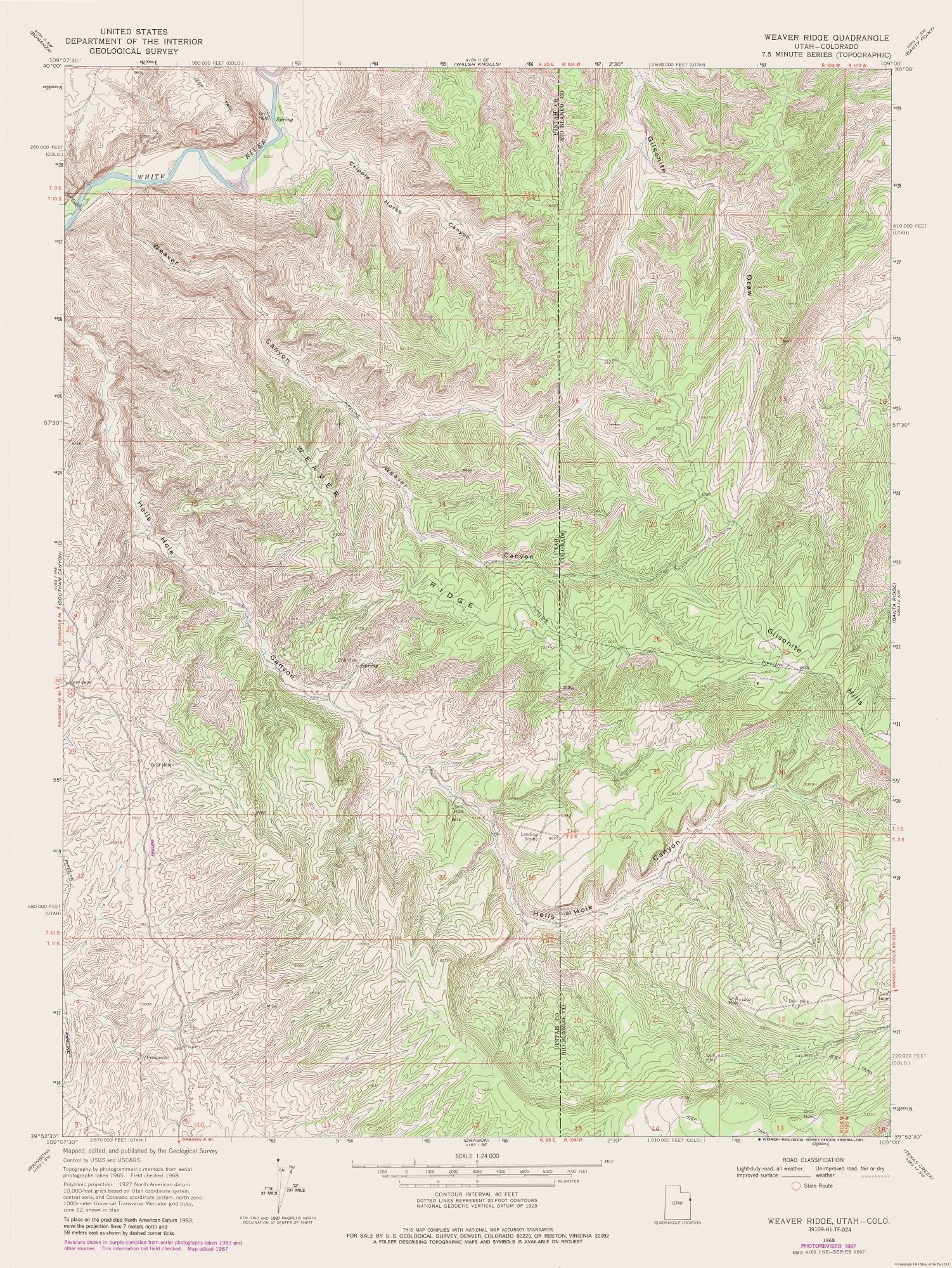 Topographical Map - Weaver Ridge Utah Quad - USGS 1968 - 23 x 30.63 ...