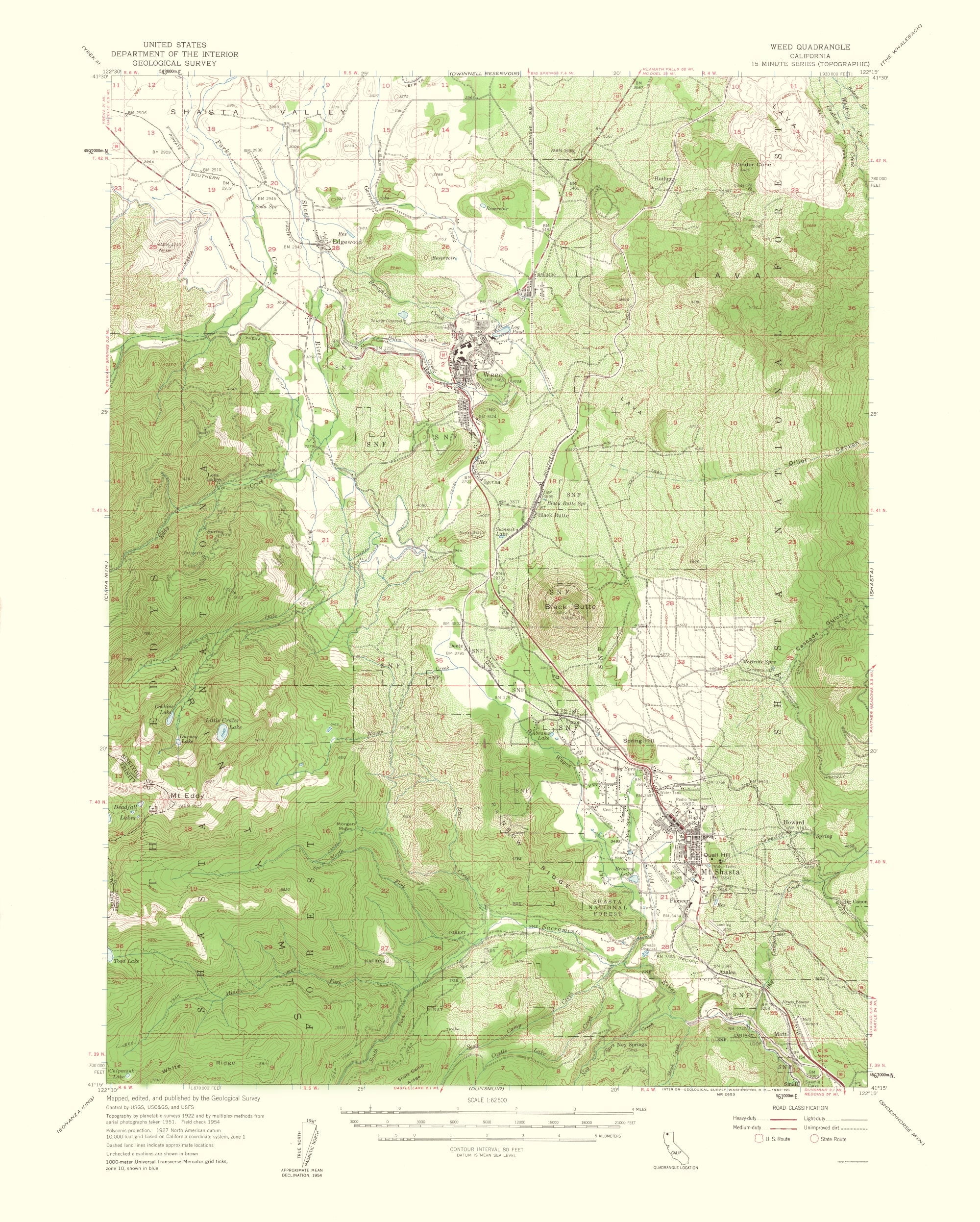 Topographical Map - Weed California Quad - USGS 1954 - 23 x 28.67 ...