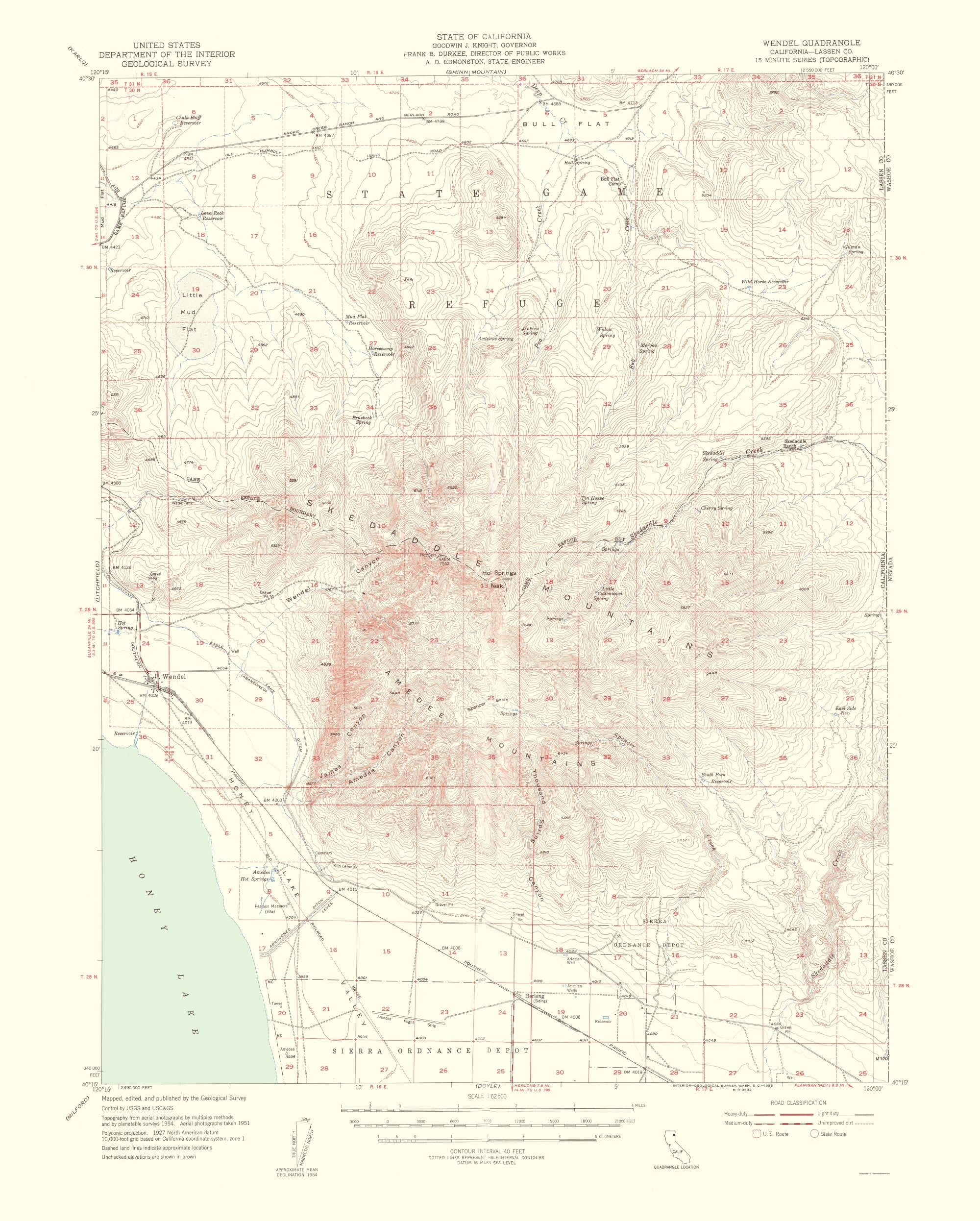 Topographical Map - Wendel California Quad - USGS 1954 - 23 x 28.66 ...