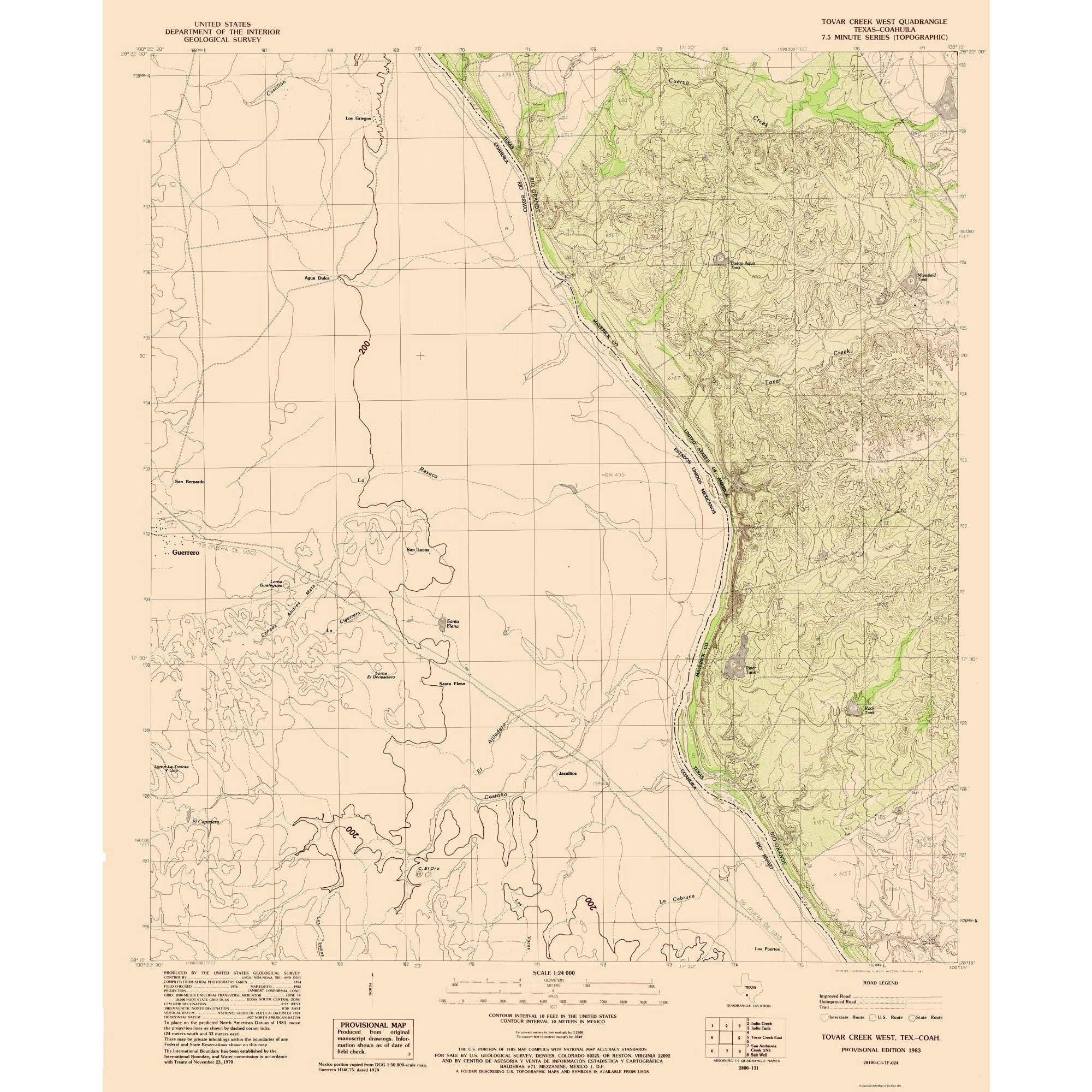 Topographical Map - West Tovar Creek Texas Quad - USGS 1983 - 23 x 28. ...
