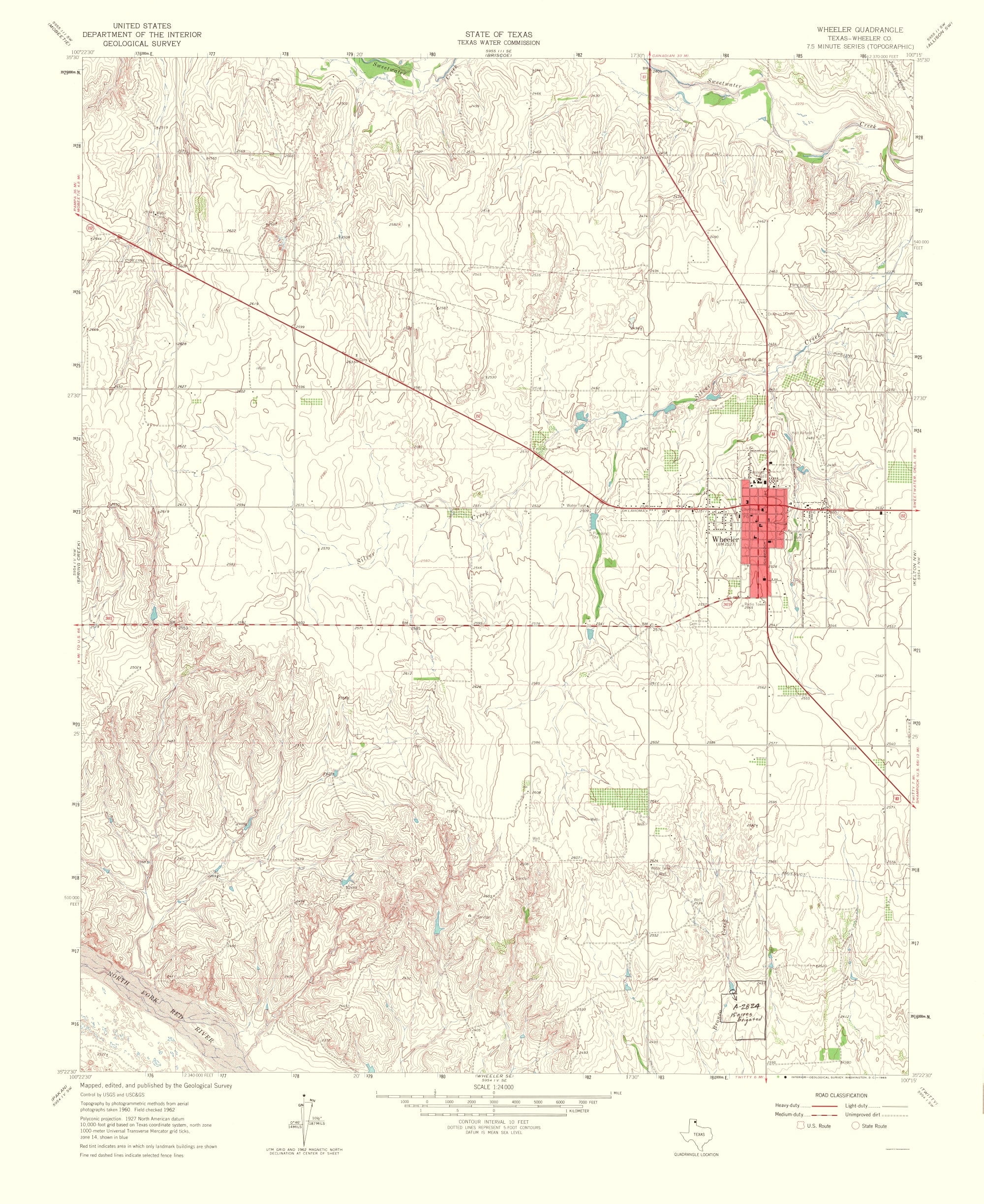Topographical Map - Wheeler Texas Quad - USGS 1965 - 23 x 28.12 ...
