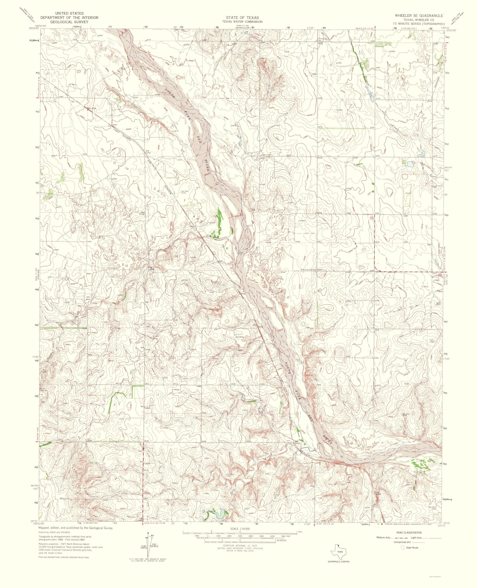 Topographical Map - Wheeler Texas Southeast Quad - USGS 1965 - 23 x 28. ...