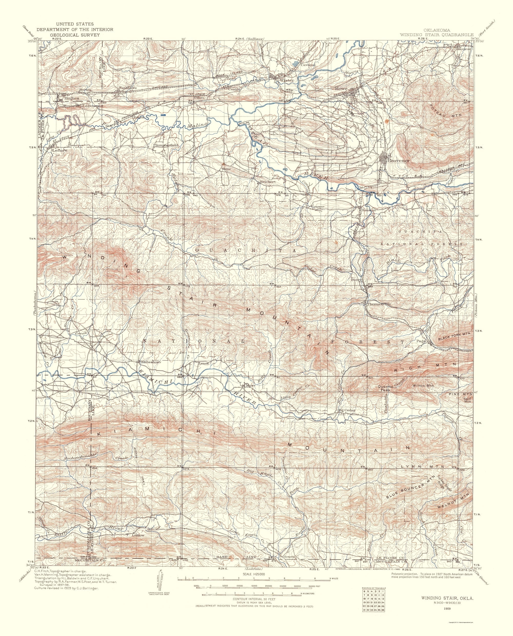Topographical Map - Winding Stair Oklahoma Quad - USGS 1960 - 23 x 28. ...