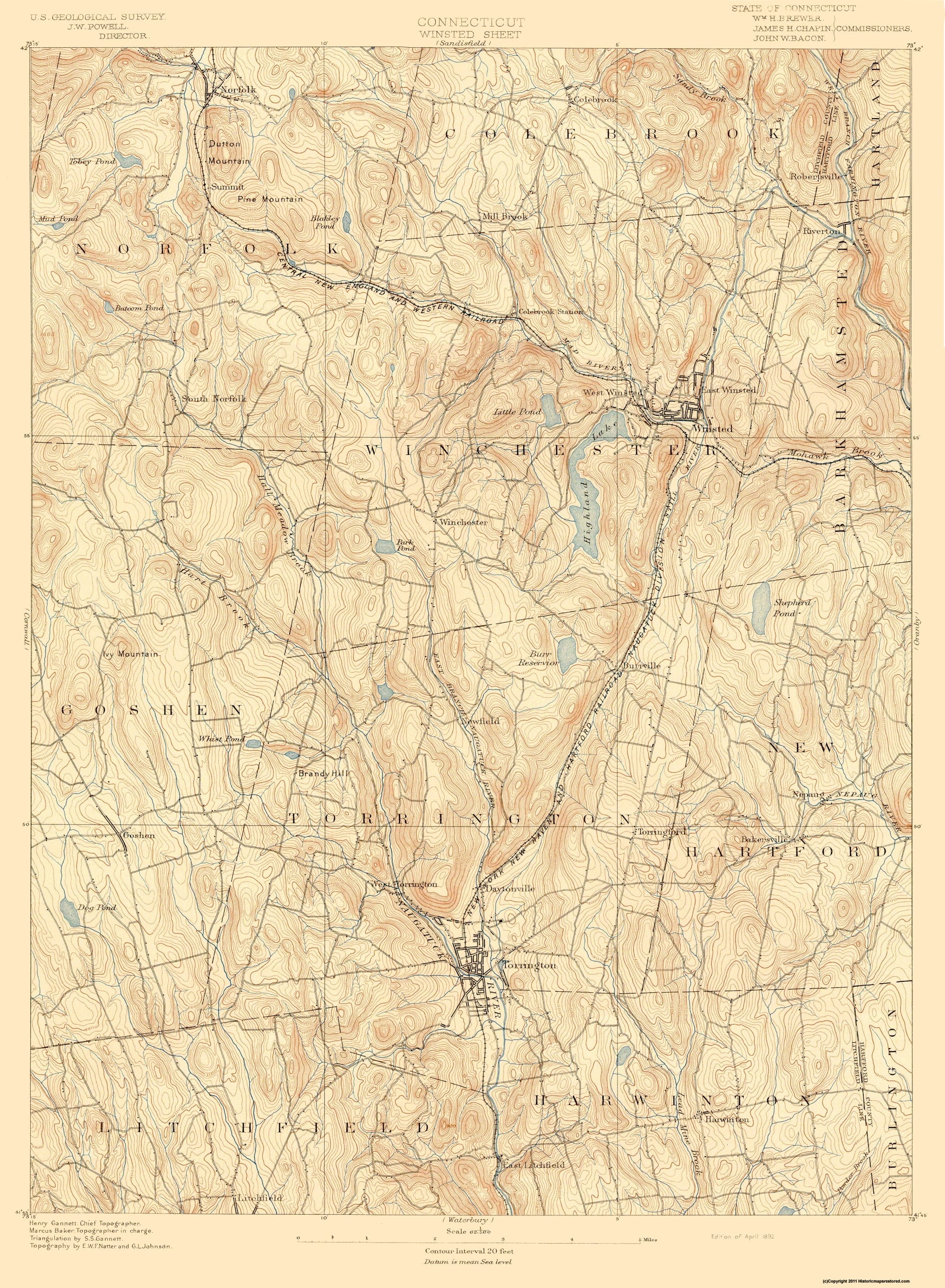 Topographical Map - Winsted Connecticut Sheet - USGS 1892 - Vintage ...