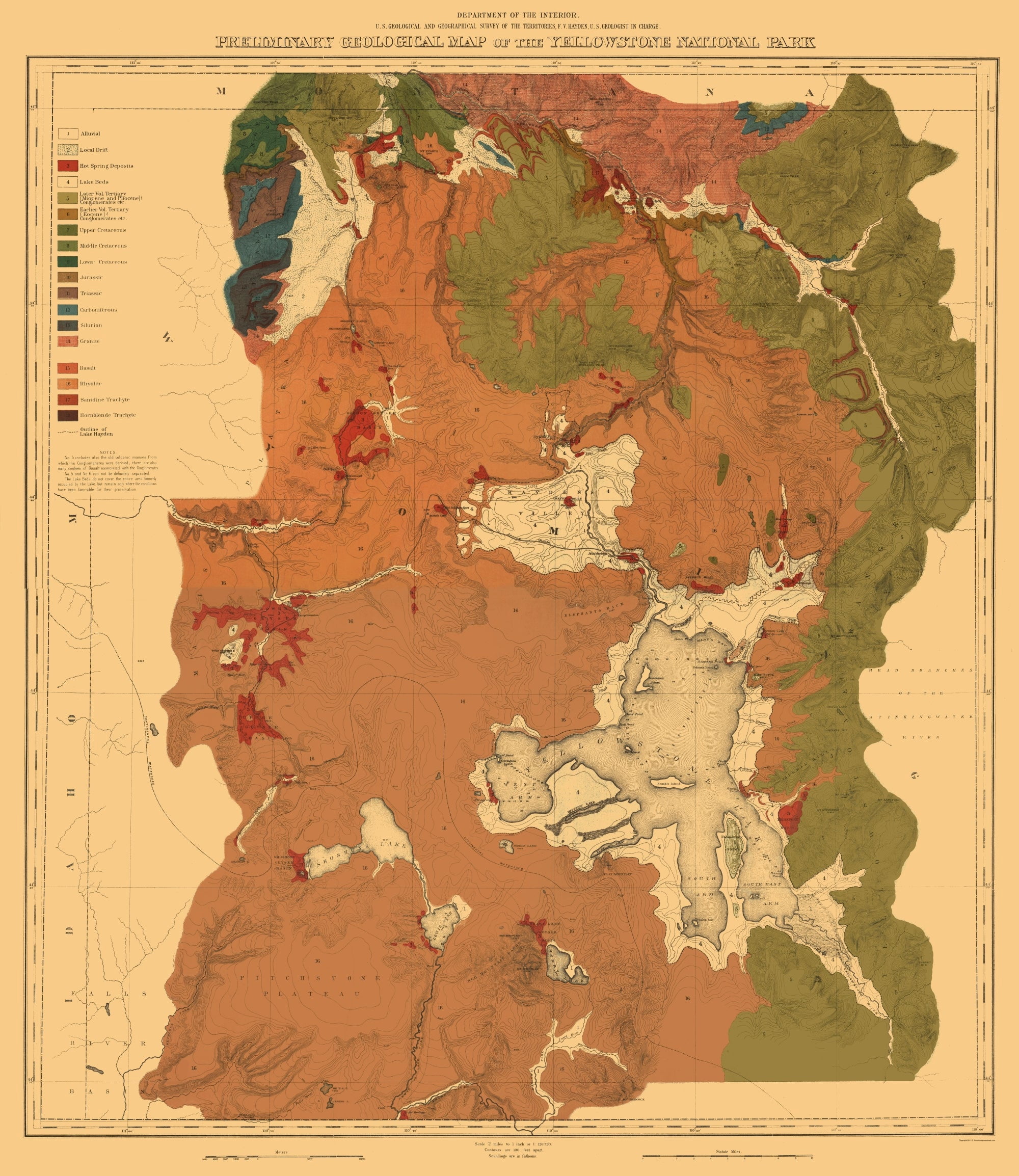 Topographical Map - Yellowstone National Park Wyoming - USGS 1878 ...
