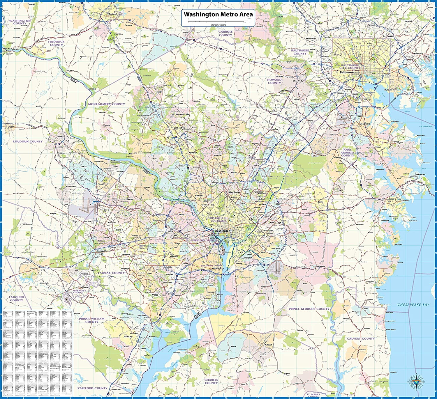 Topographics Washington DC Metro Area Laminated Street Map (46" Wide x ...