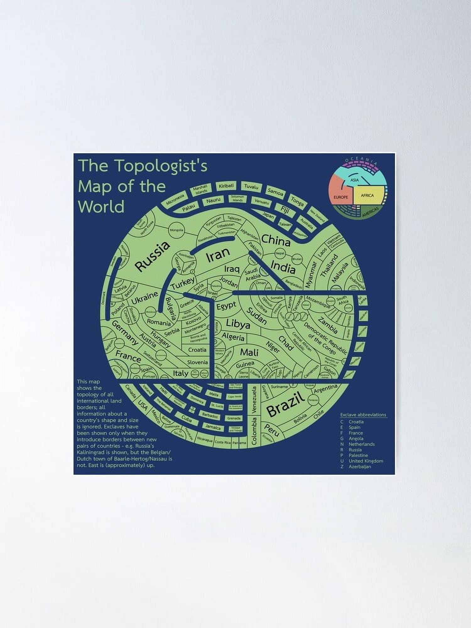 Topologist's Map of the World (dark, labelled) Poster - Walmart.com