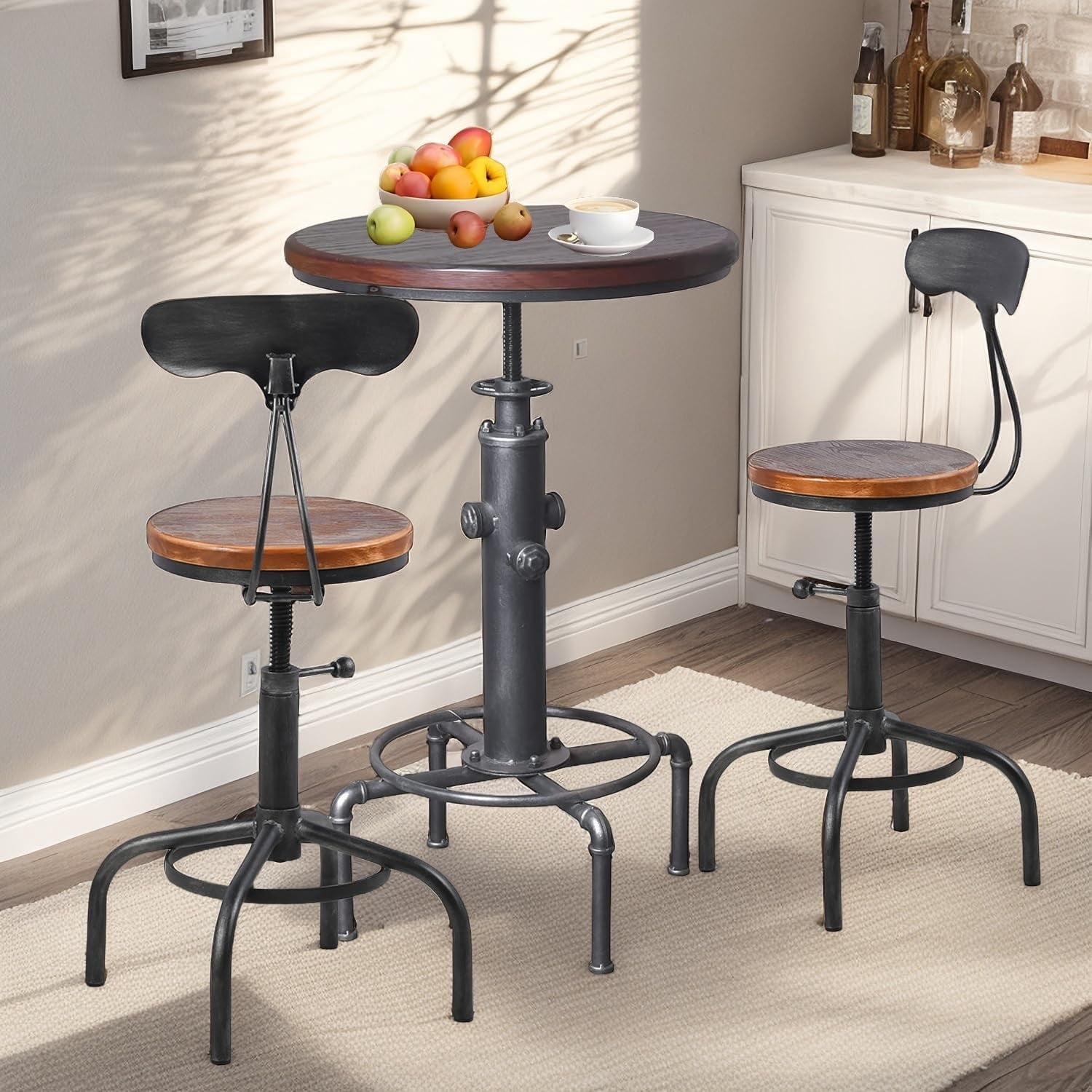 Topower 3 Piece Pub Table and Stool Set Round Bar Table Adjustable ...
