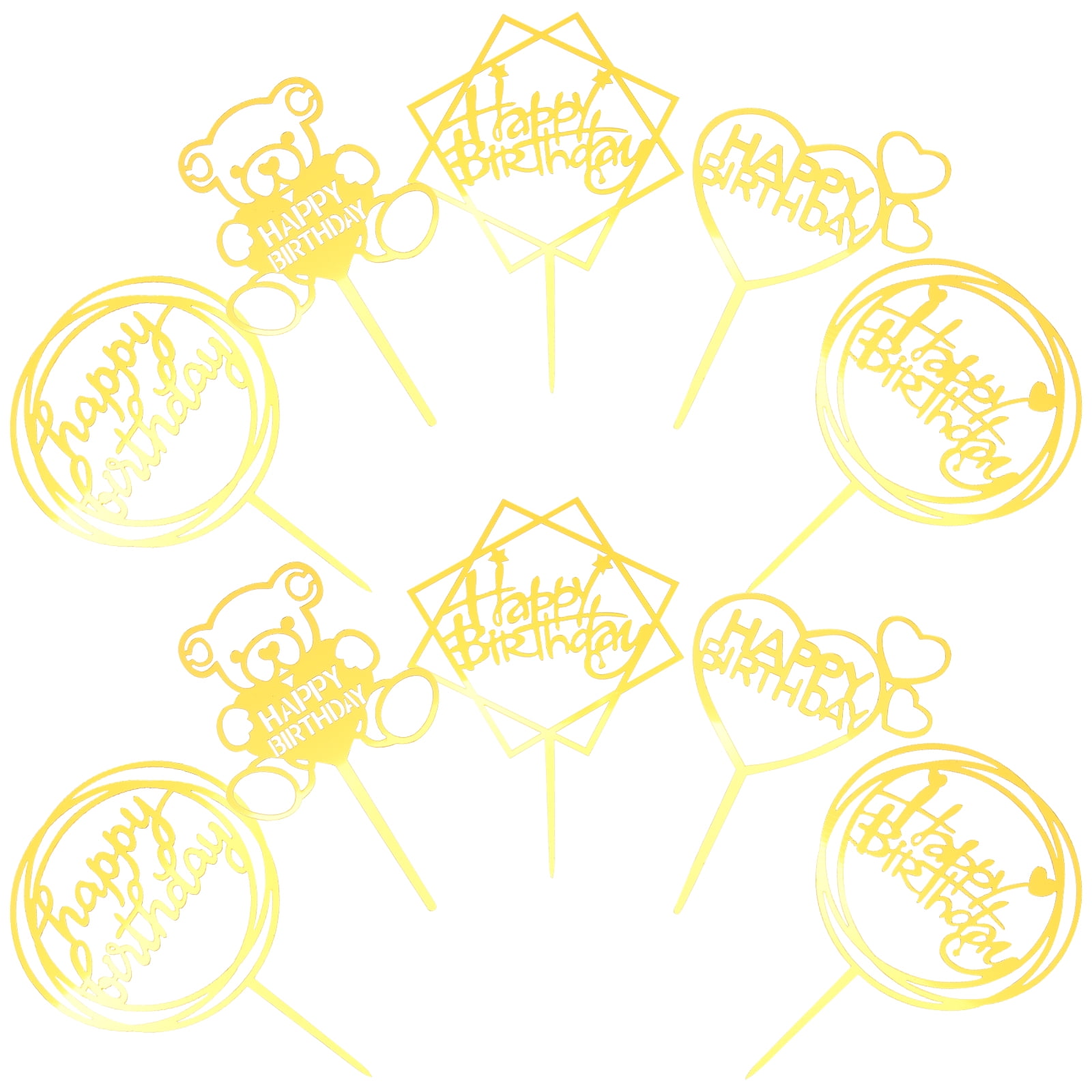 COSMOBETTY Birthday Cake Picks Acrylic Golden Food Toppers 25Pcs 15 ...