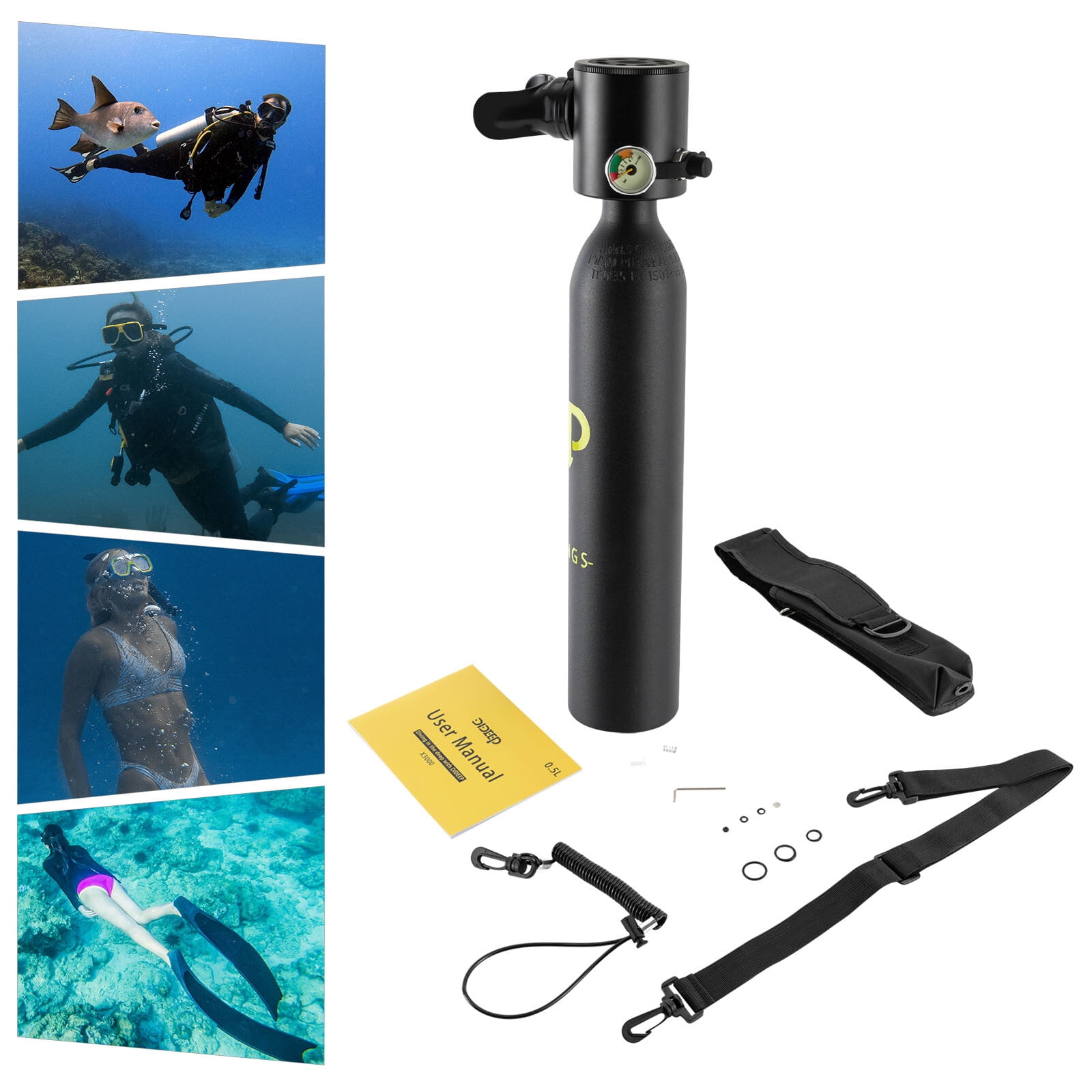ToppiJoy 0.5L Black Scuba Tank with 5-10 Minutes, Underwater Breath ...