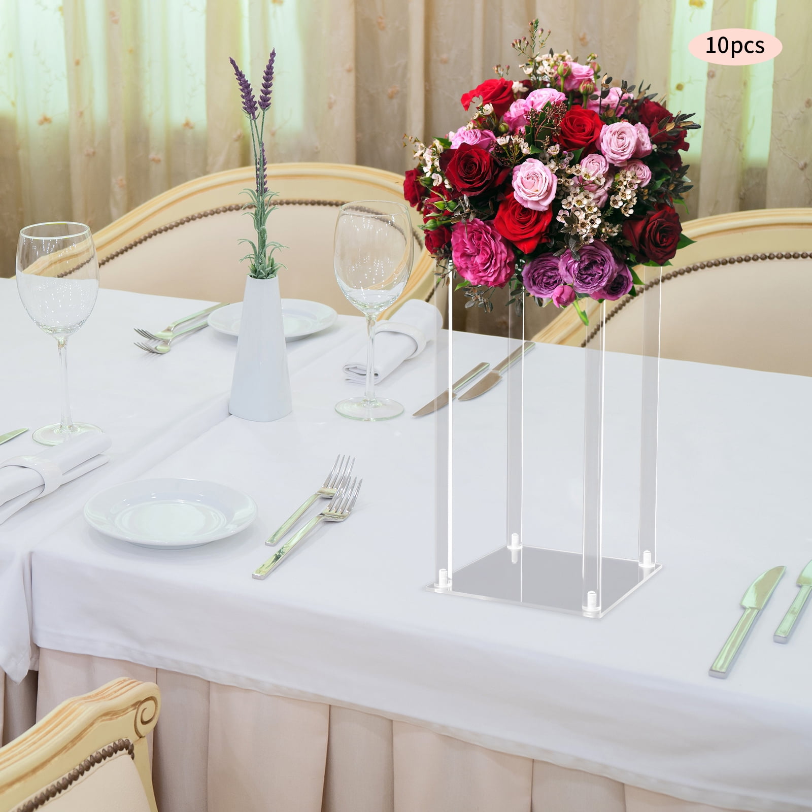 ToppiJoy 10 PCS Clear Acrylic Vases Wedding Centerpieces, Rectangular ...