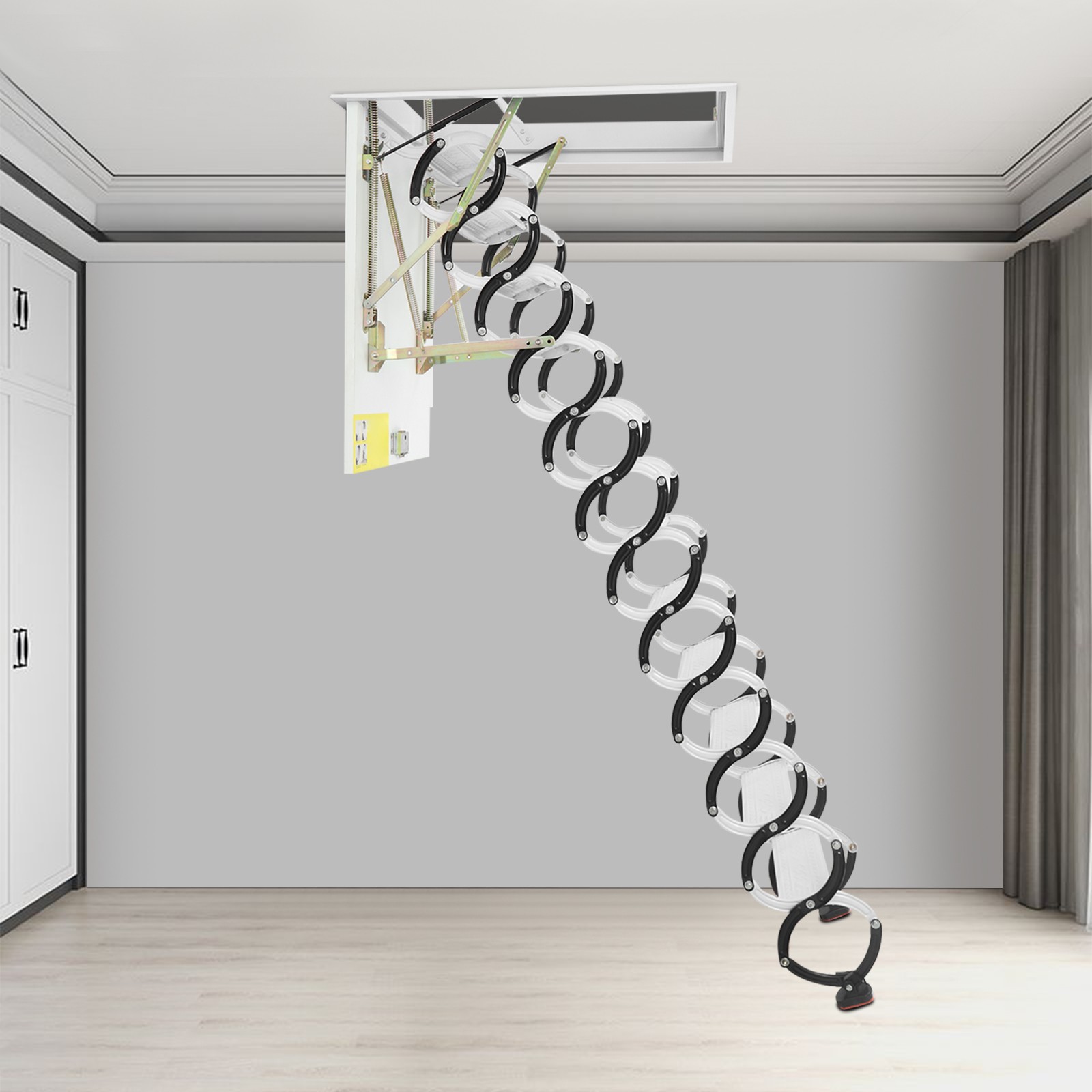 ToppiJoy 12-Step Folding Ladder Pull Down Attic Stairs, Wall Mounted ...