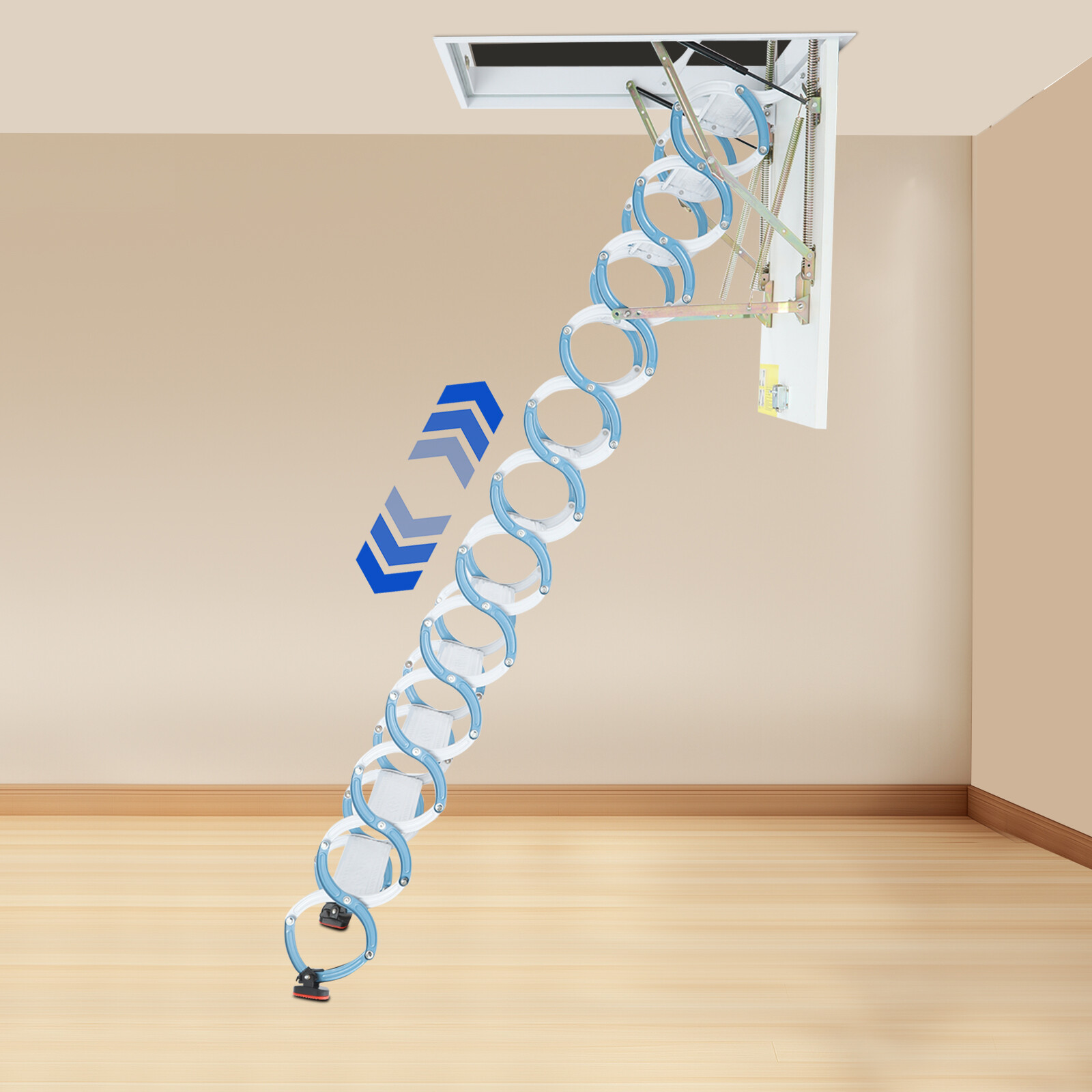 ToppiJoy 12-Step Folding Ladder Pull Down Attic Stairs, Wall Mounted ...
