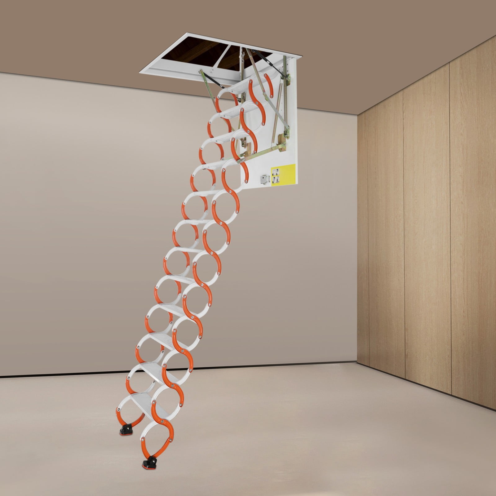 ToppiJoy 12-Step Folding Ladder Pull Down Attic Stairs, Wall Mounted ...