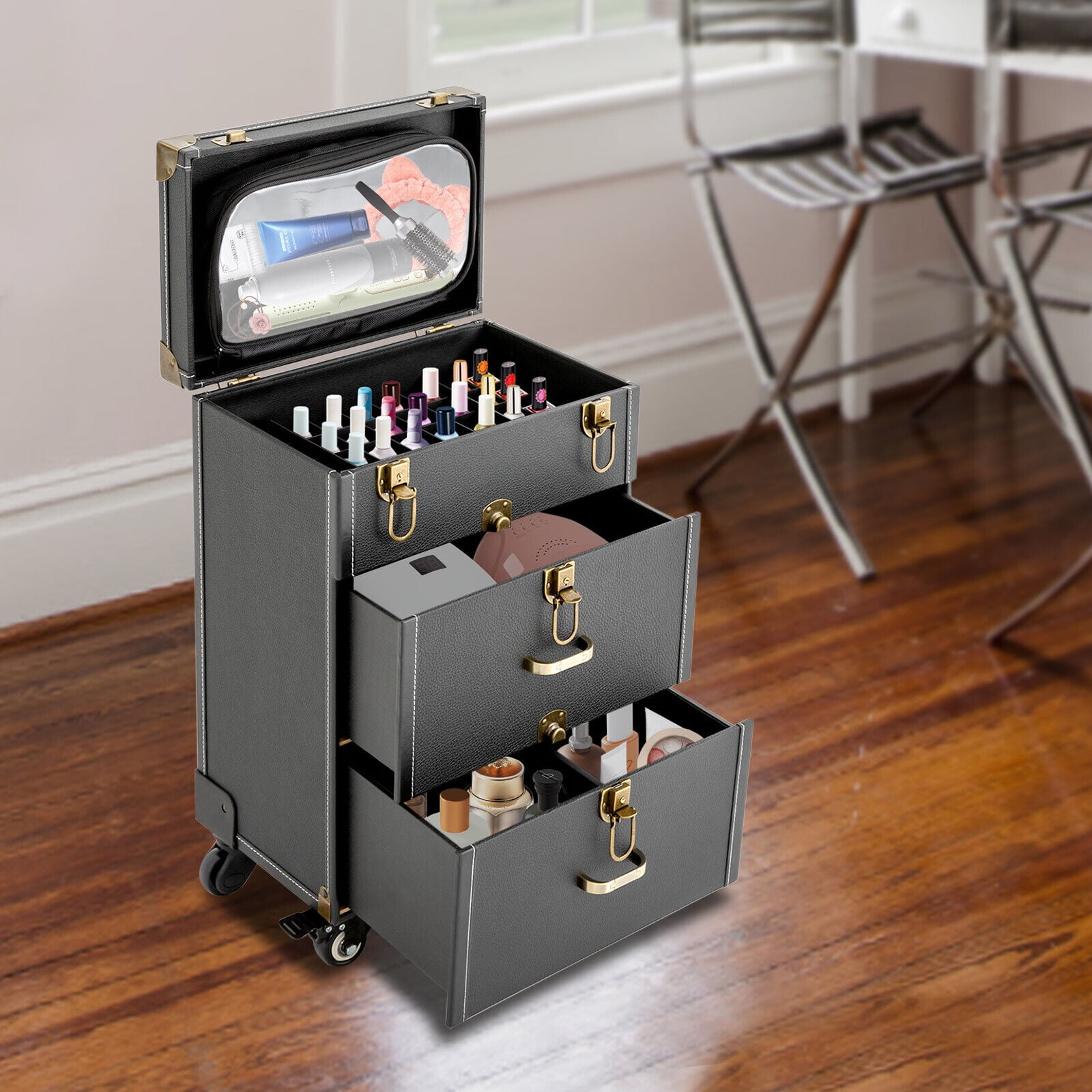 ToppiJoy 16.14in 3 Tiers Jewelry Cosmetic Train Case Nail Polish ...