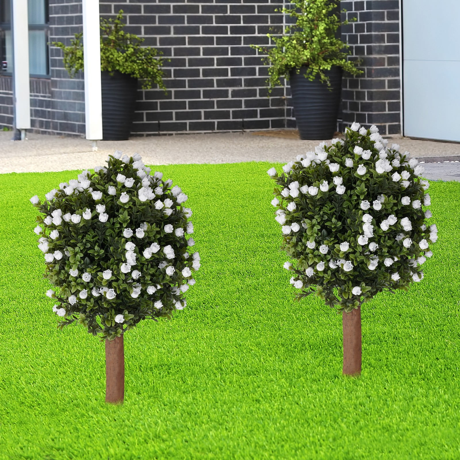 ToppiJoy 2 Pieces Artificial Trees, Fake Evergreen Tree with Ground ...
