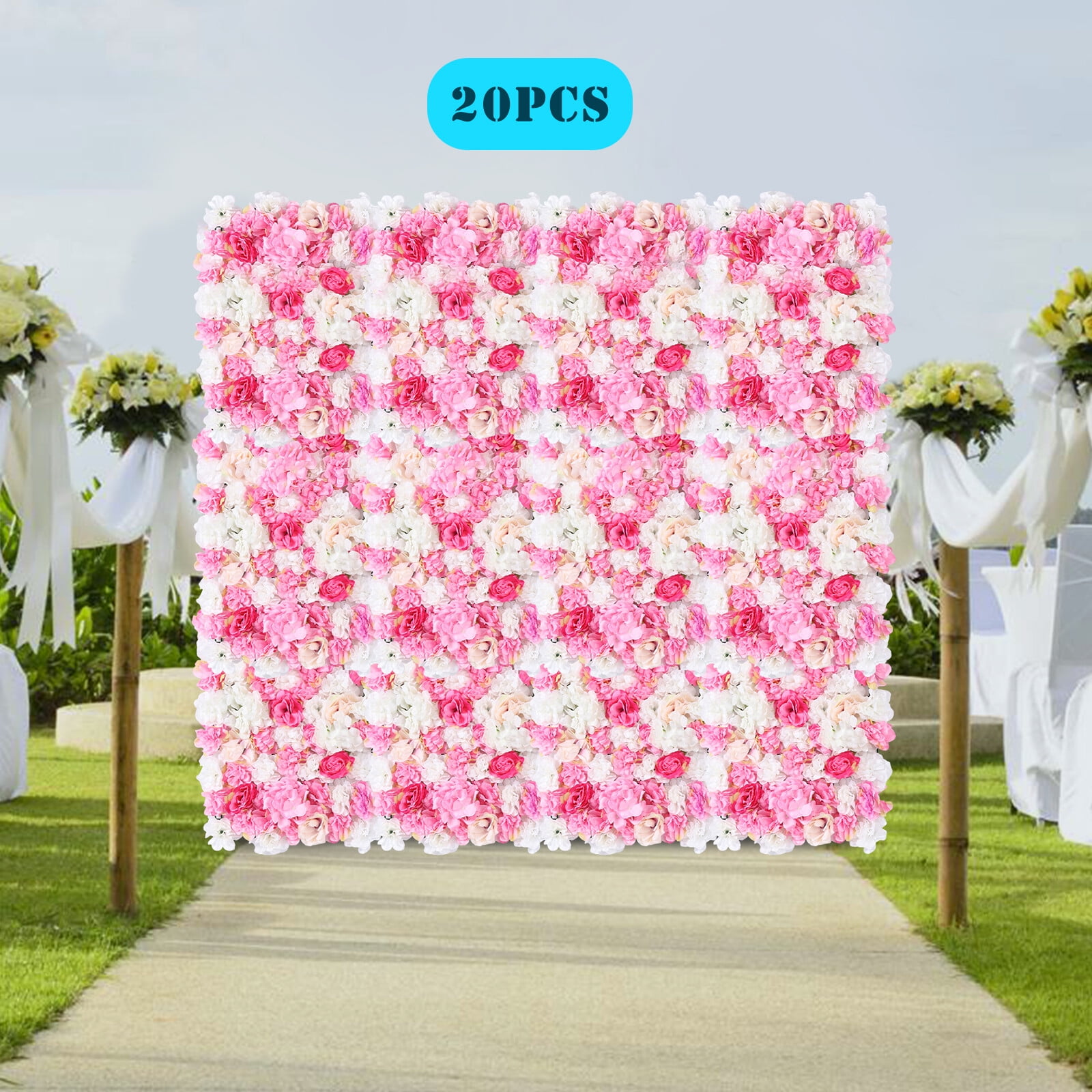 ToppiJoy 20Pcs Artificial Flower Wall Panel, Fake Flowers for Wedding ...