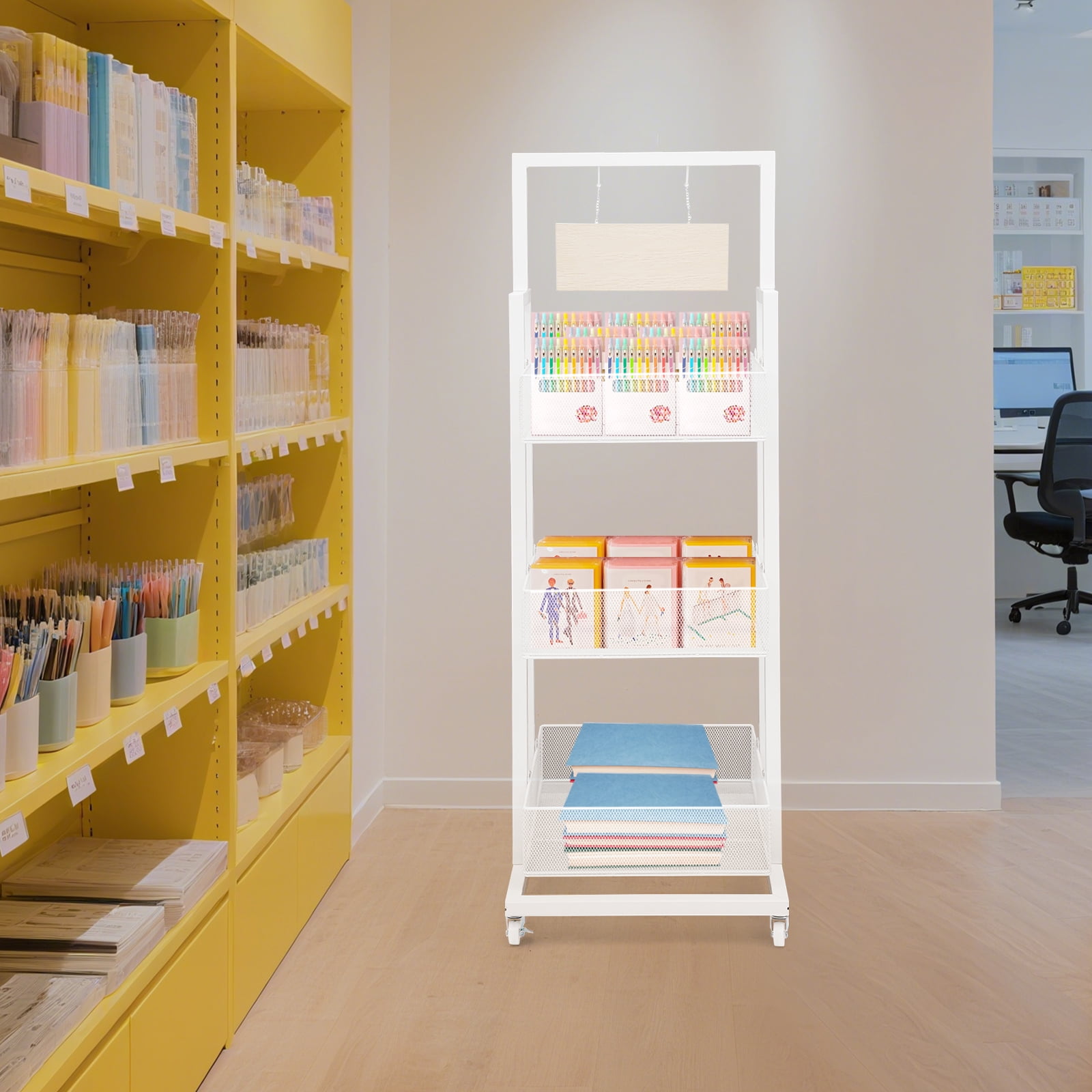 ToppiJoy 3-Tier Mobile Retail Display Rack with Locking Wheels and Mesh ...