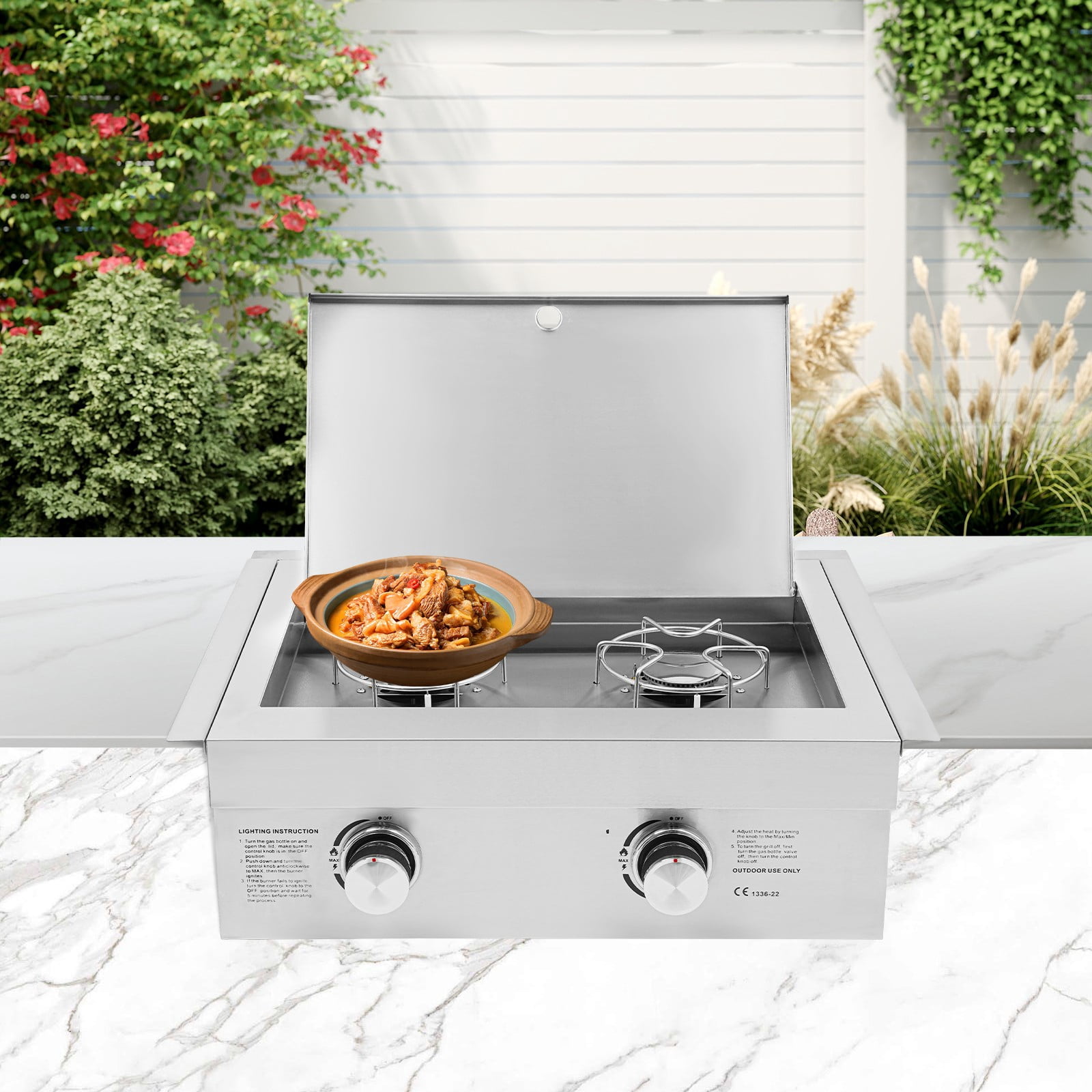 ToppiJoy 3500W Natural Gas Side 2 Burner, 304 Stainless Steel Grilling ...