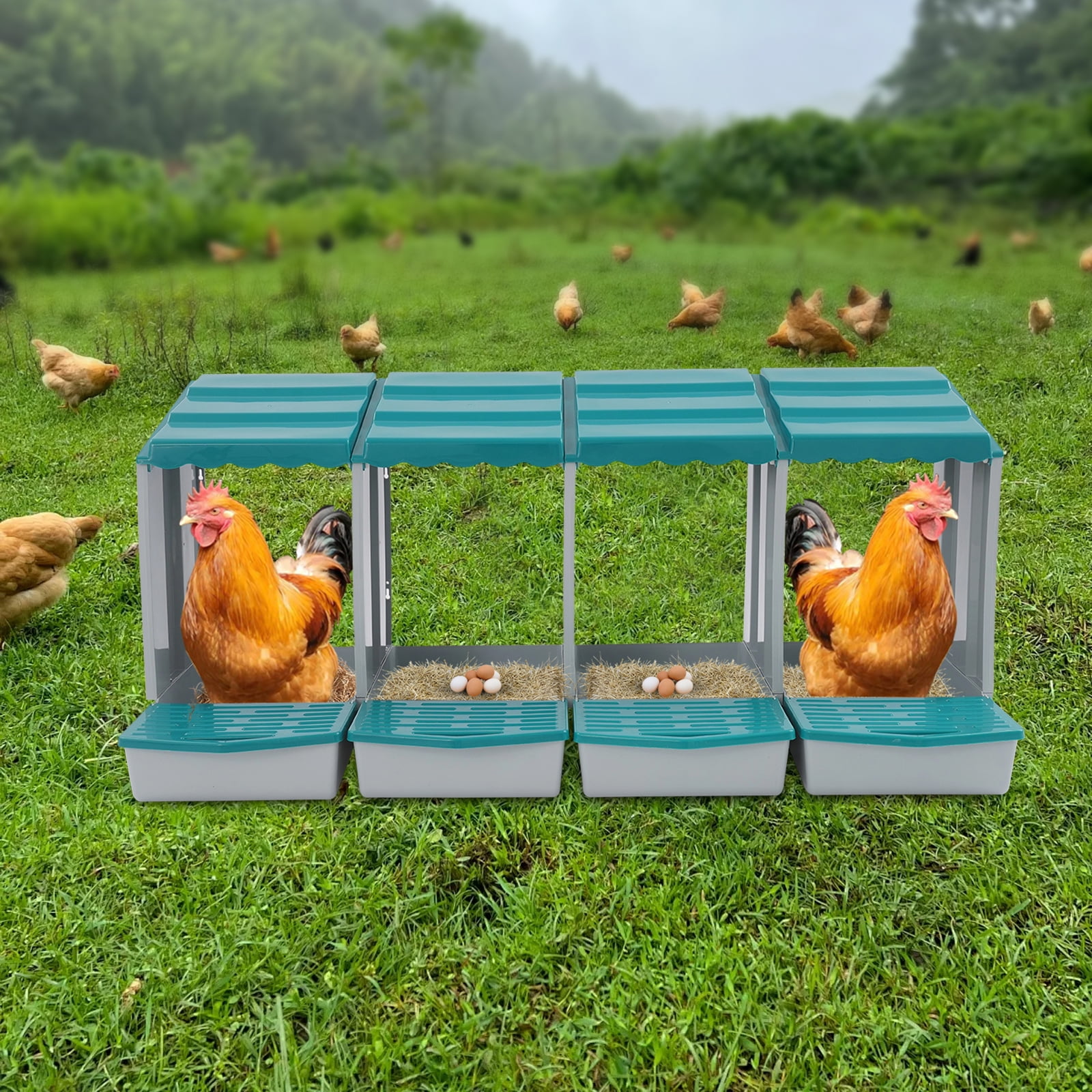 ToppiJoy 4-Compartment PP Chicken Nesting Boxes, Egg Laying Box with ...