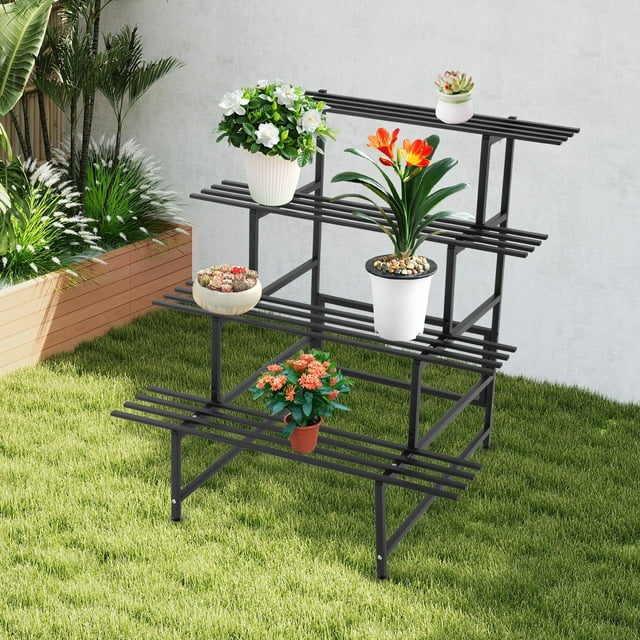 ToppiJoy 4 Tier Flower Ladder Shelf, Metal Plant Display Holder Outdoor ...