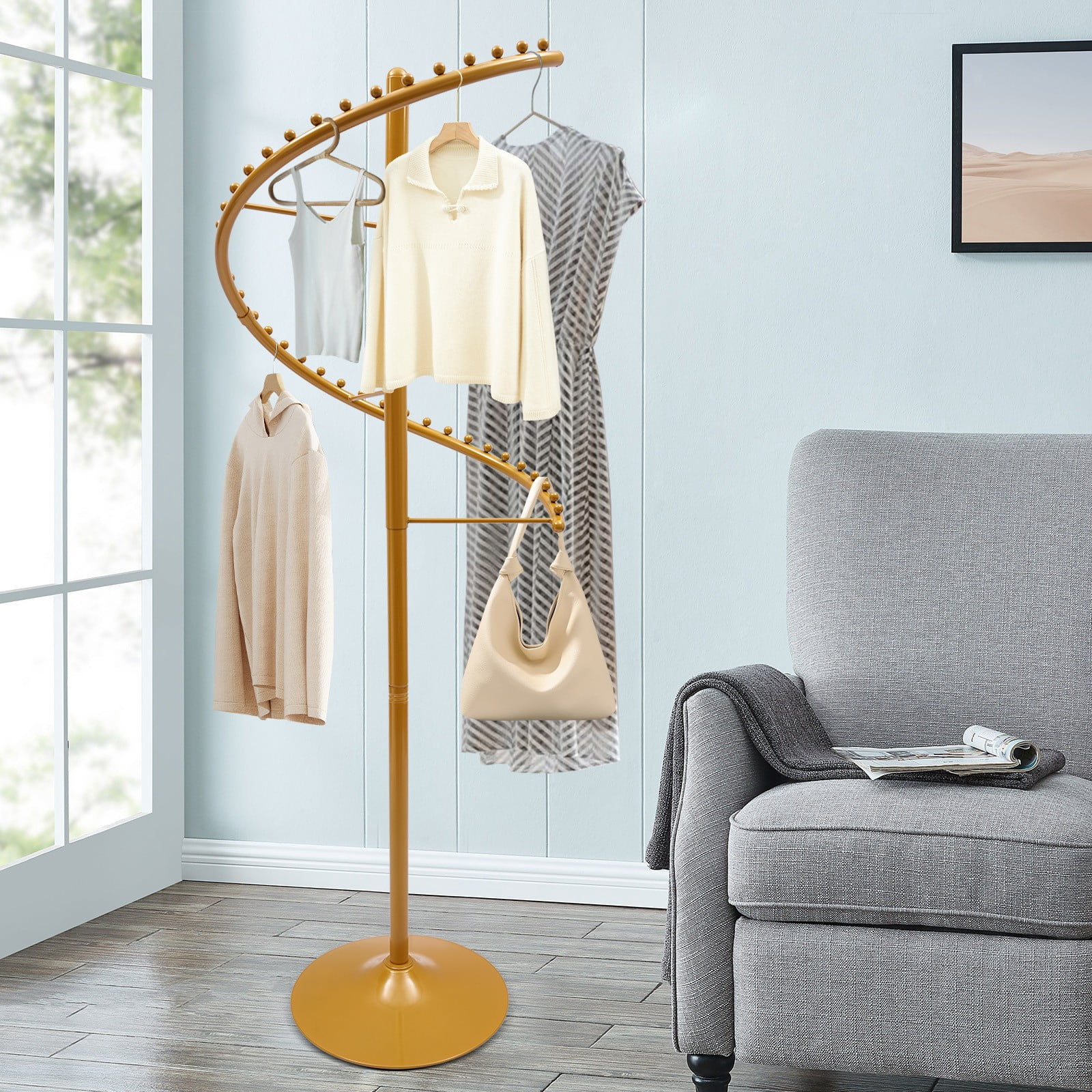 ToppiJoy 5.91ft Portable Spiral Clothing Rack, Rotating Iron Clothing ...