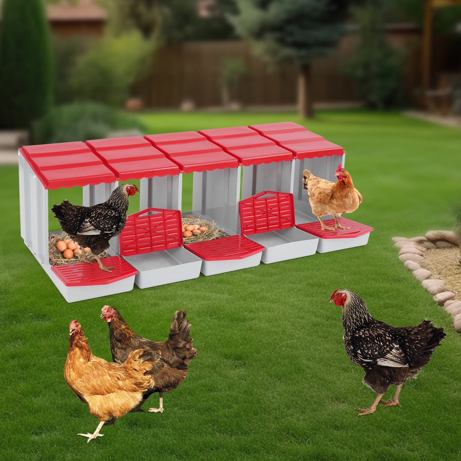 ToppiJoy 5-Compartment PP Chicken Nesting Boxes, Egg Laying Box with ...