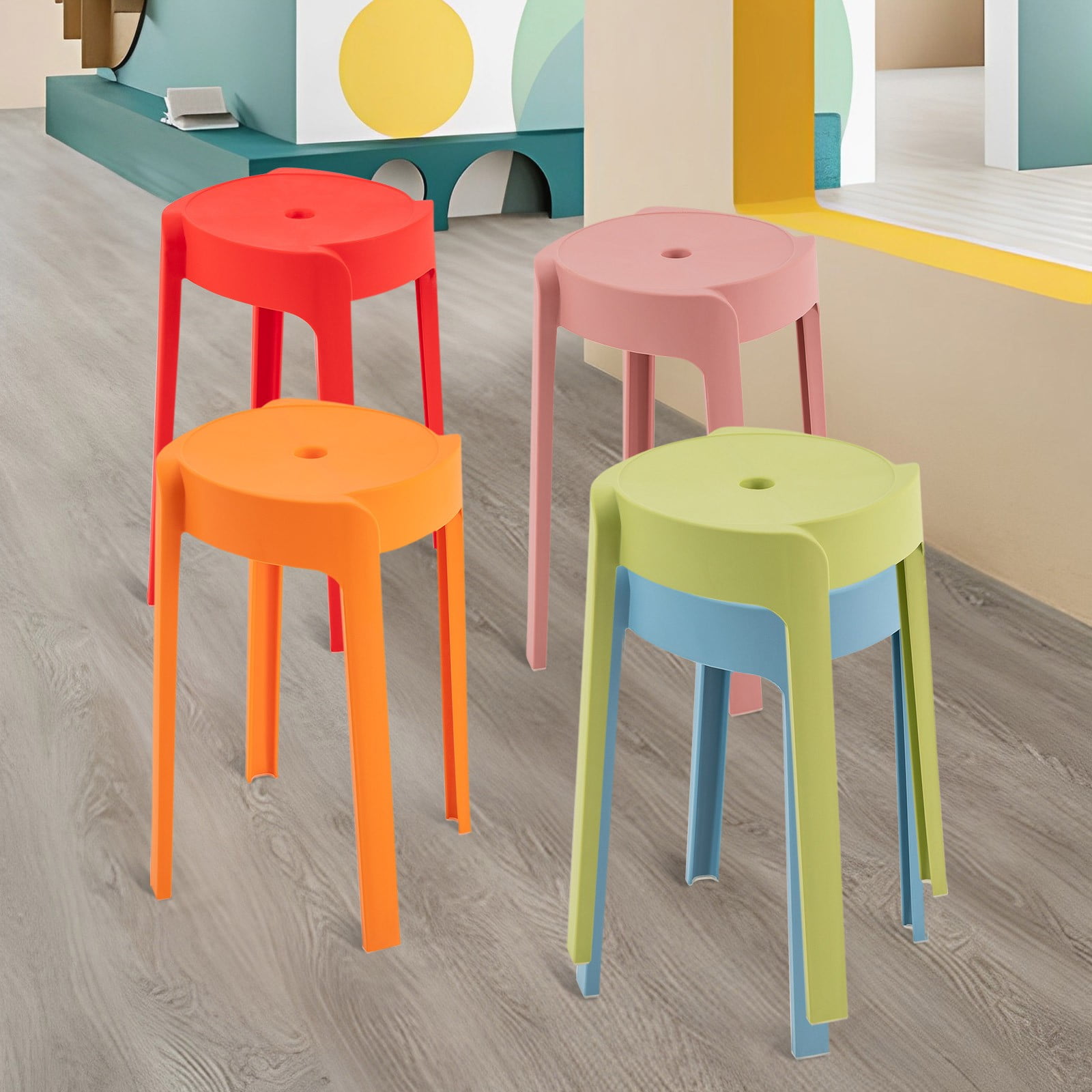 ToppiJoy 5 Pack Plastic Stackable Stools, Plastic Round Stools ...