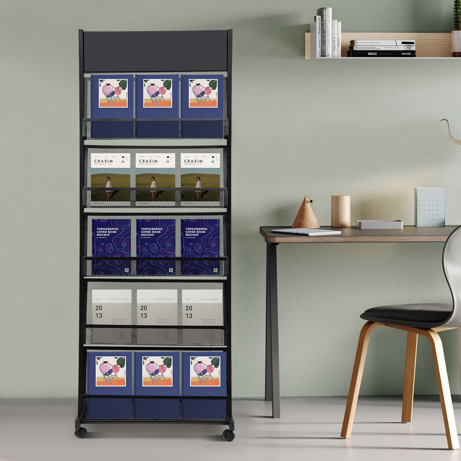 ToppiJoy 5 Tiers Magazine Rack, Iron Wheeled Newspaper Rack Hold up to ...