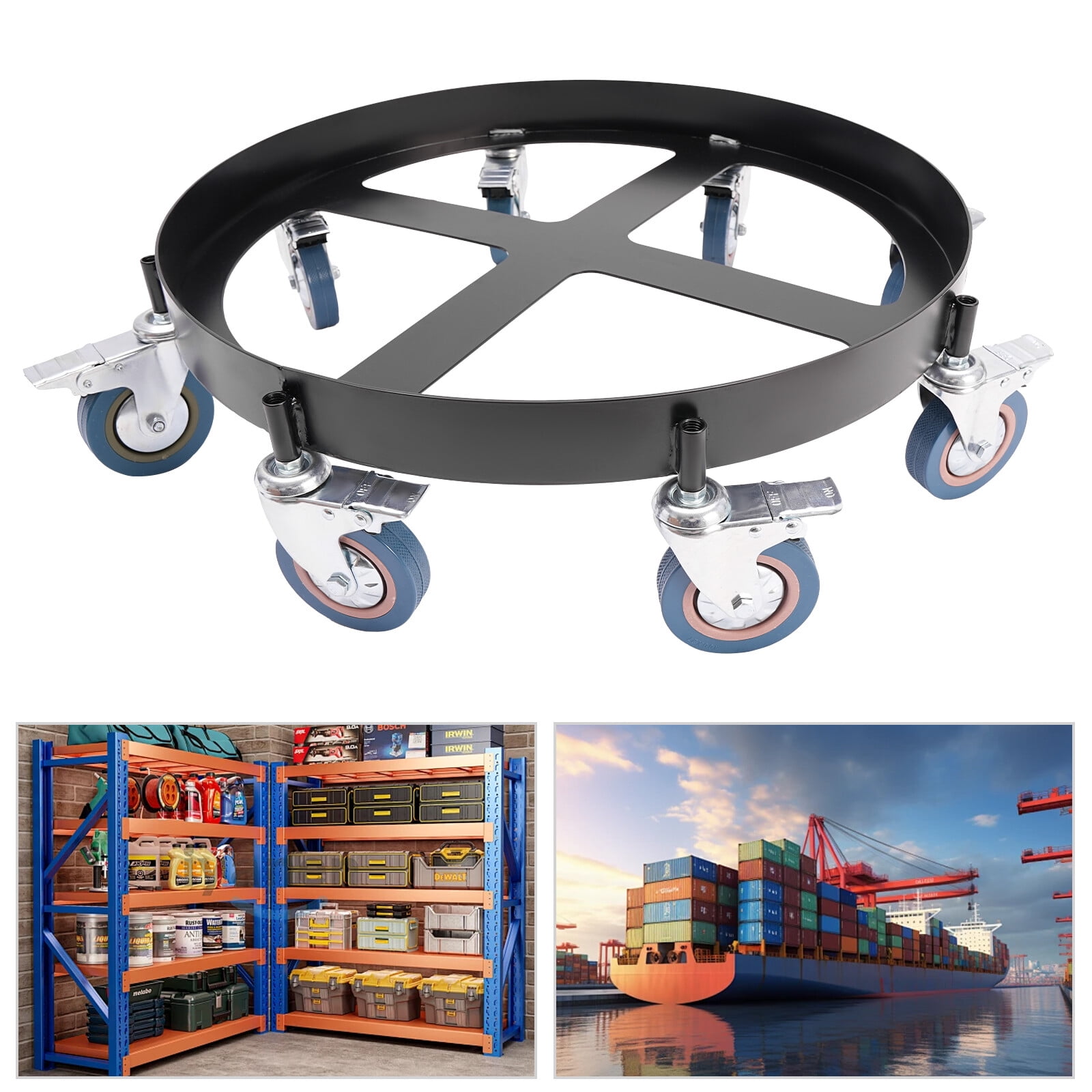 ToppiJoy 55 Gallon Drum Dolly Hold up to 2000 Lbs, Steel Frame with 8 ...