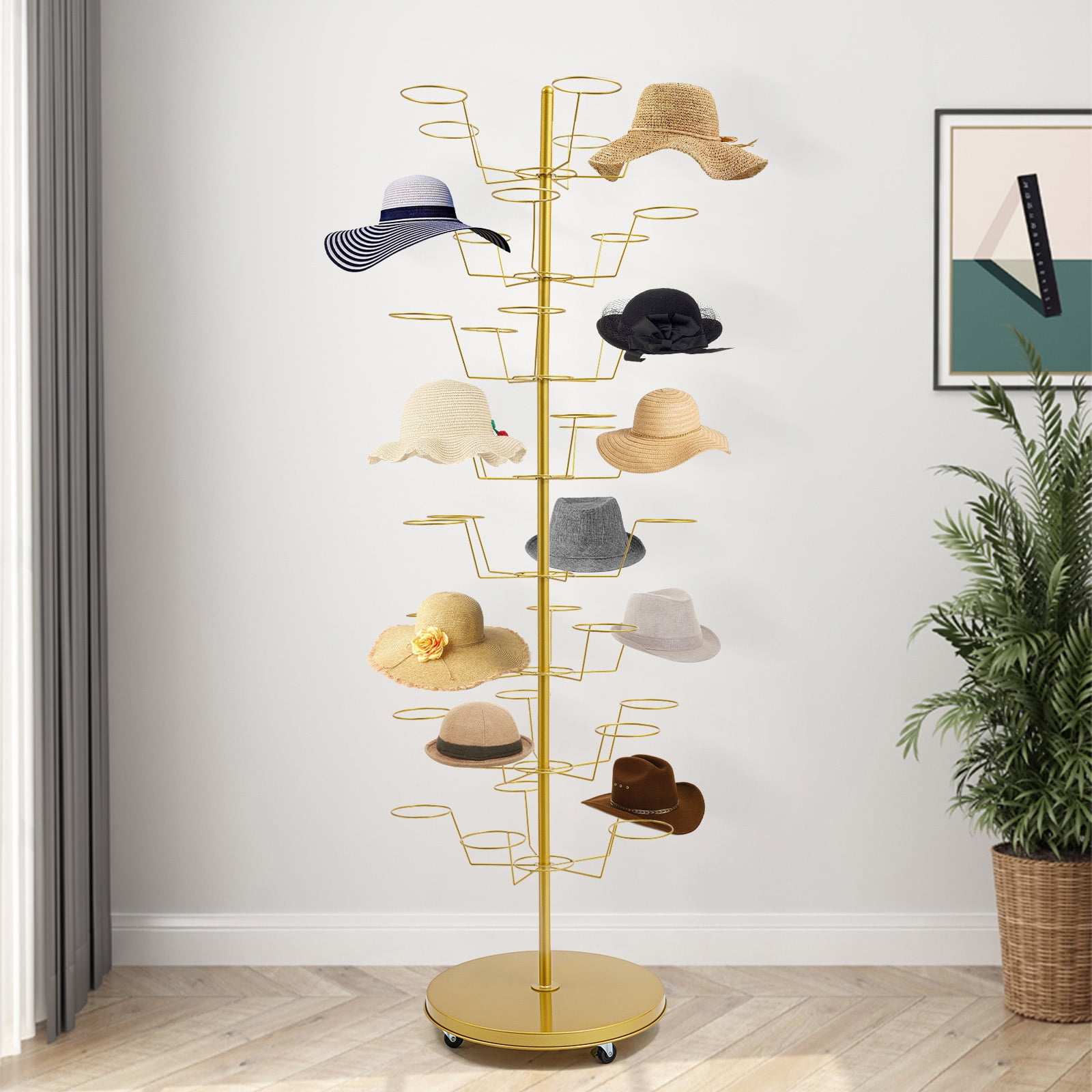 ToppiJoy 8-Tier Freestanding Hat Rack Stand, Rotating Hats Display Rack ...