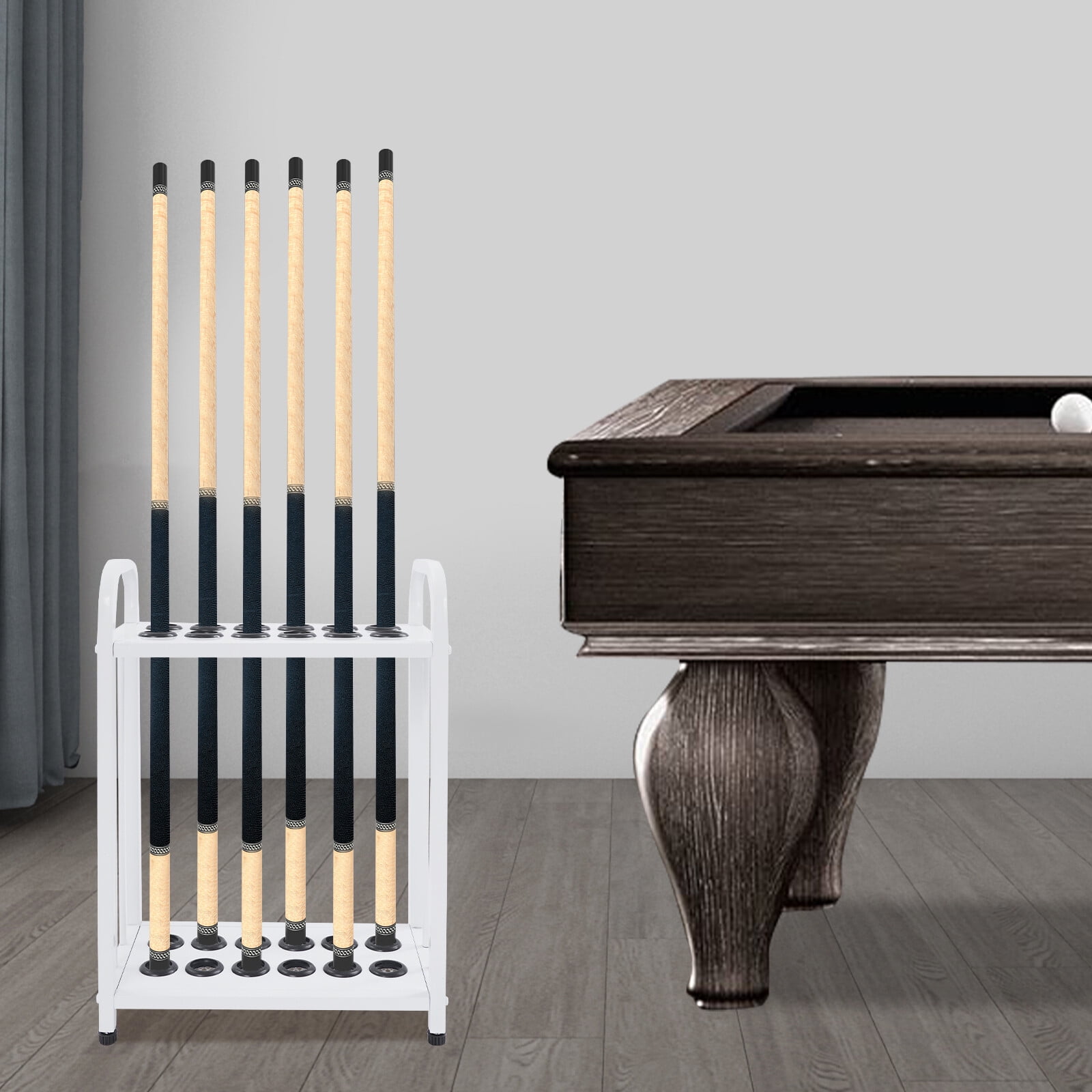 ToppiJoy Adjustable Floor Stand Pool Stick Holder Double-Tier Vertical ...