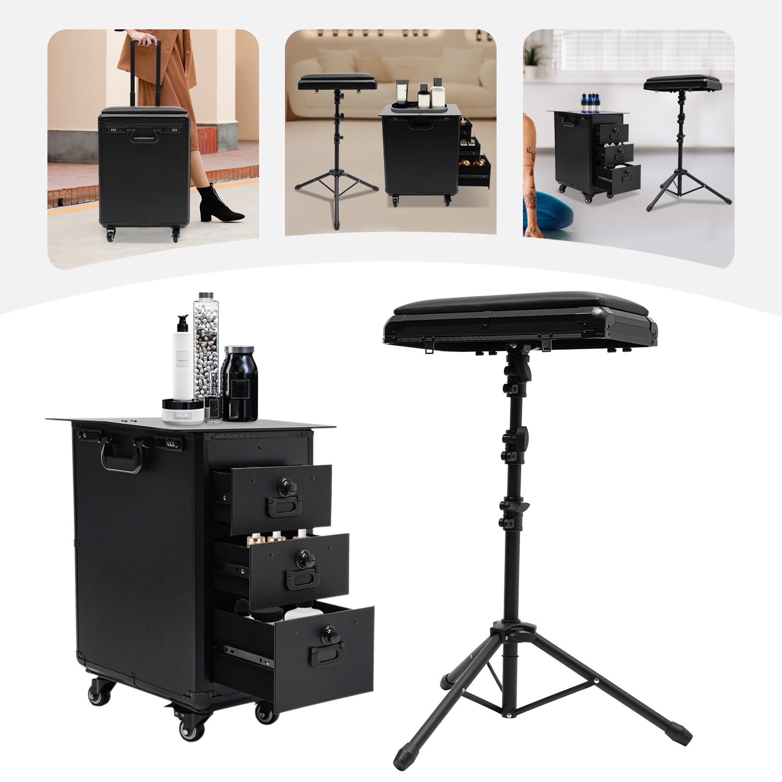 ToppiJoy Adjustable Rolling Makeup Case with Armrest Stand, Makeup Case ...