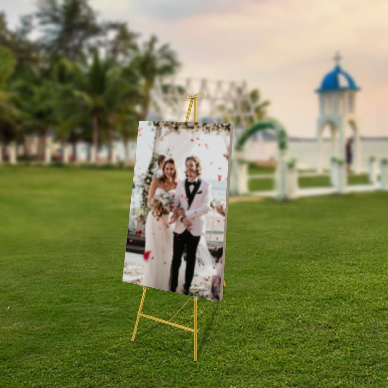 ToppiJoy Adjustable Triangular Easel Stand for Wedding Sign Poster Gold ...