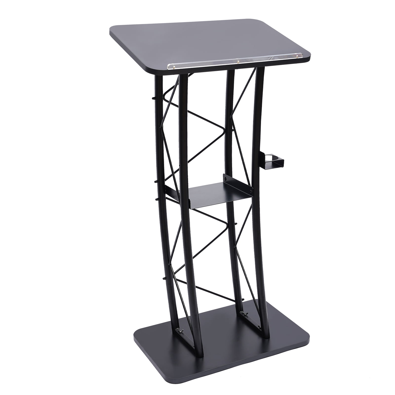 ToppiJoy Curved Podium Stand, Black MDF & Iron Speaker Podium with Cup ...
