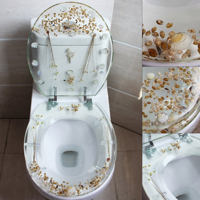 ToppiJoy Decorative Toilet Seat with Clear Resin & Real Dried Flowers ...