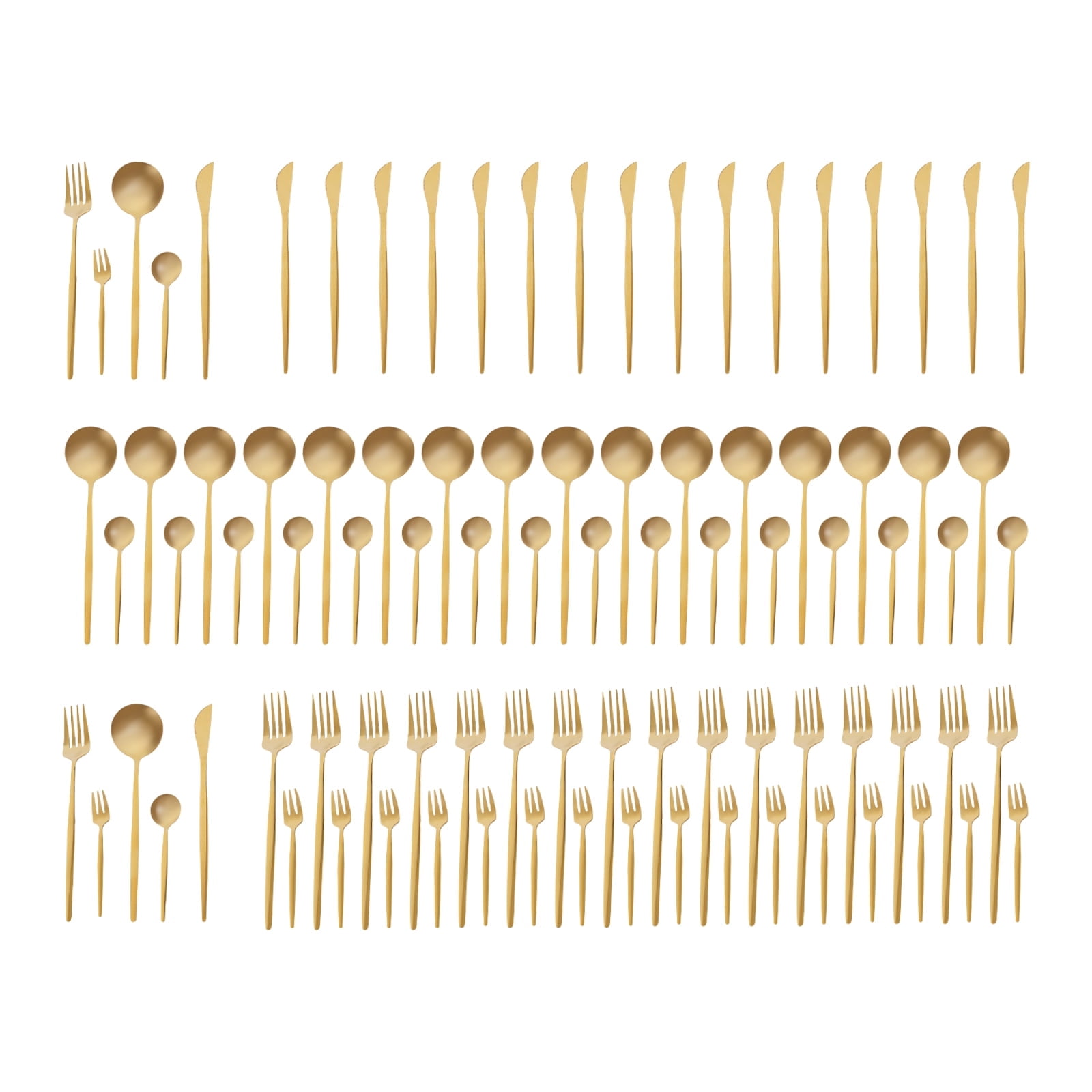 ToppiJoy 90PCS Elegant Gold-Plated Wooden Cutlery Set with 18 Smooth ...