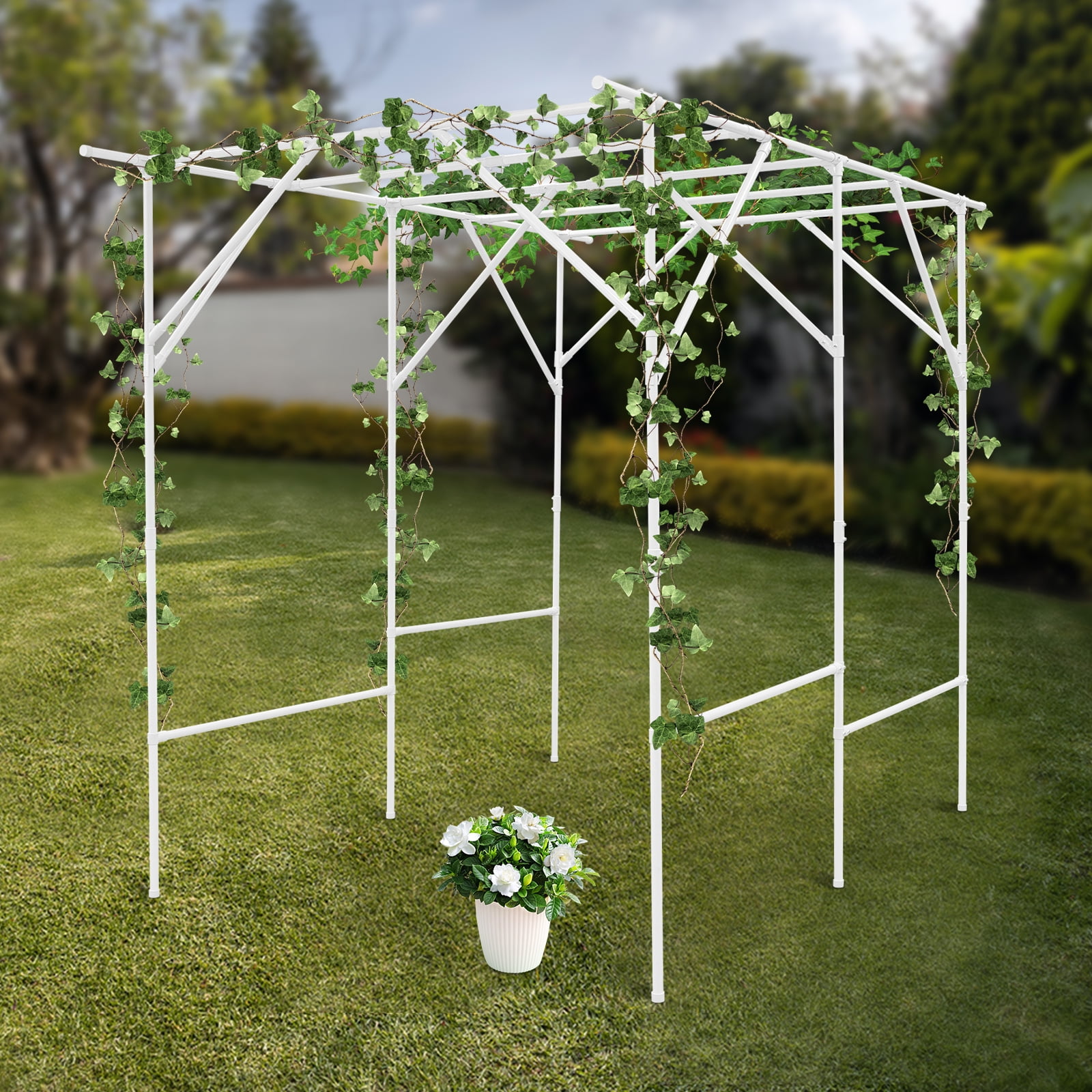 ToppiJoy Extra Garden Arch Trellis, Metal Arbor Pergola, Grape Vine ...
