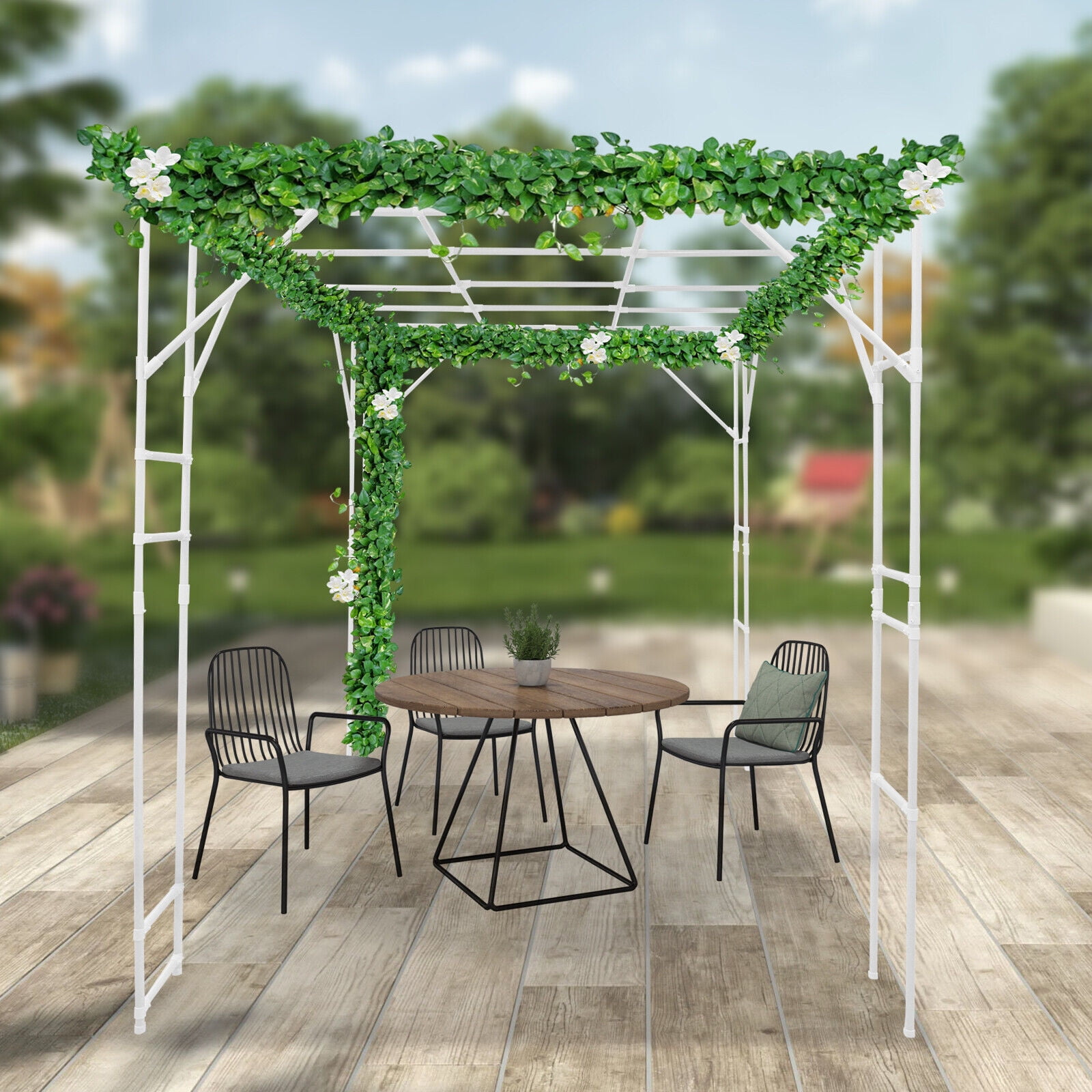 ToppiJoy Extra Garden Arch Trellis, Metal Arbor Pergola, Grape Vine ...