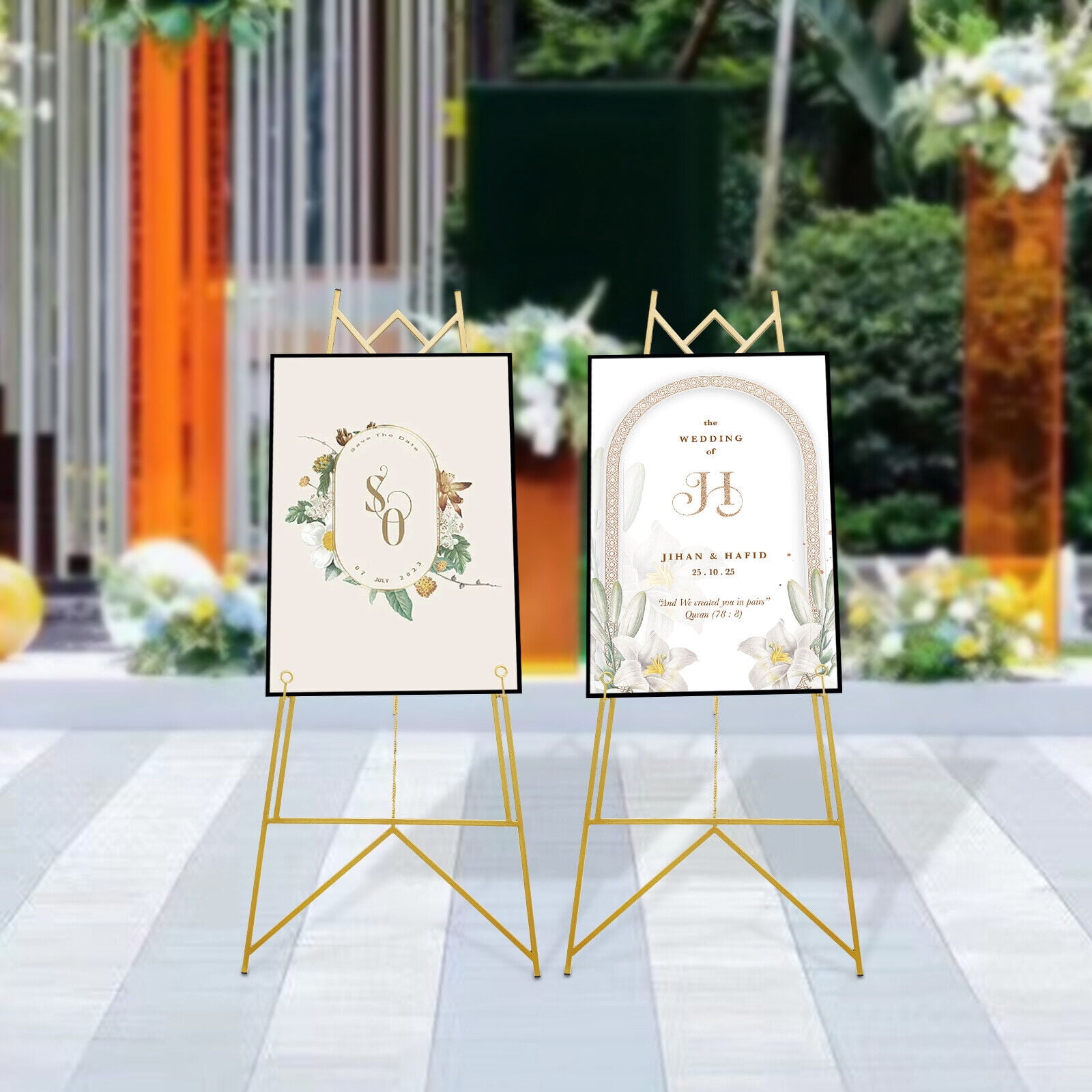 ToppiJoy Foldable 2PCS Gold Easel Stand for Wedding Sign Poster Metal ...