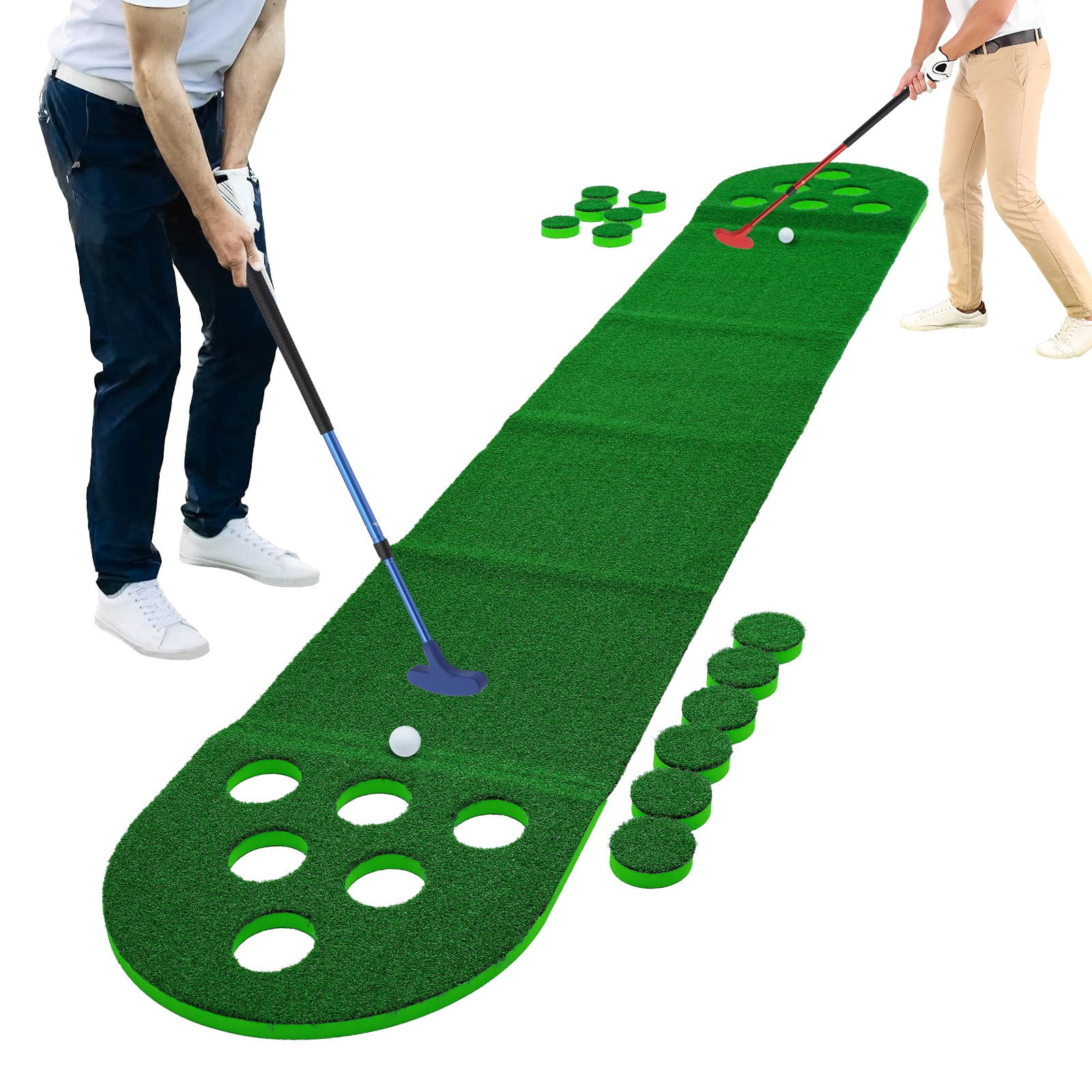 ToppiJoy Golf Pong Mat Game Set, Golf Putting Green Mat with 2 Putters ...
