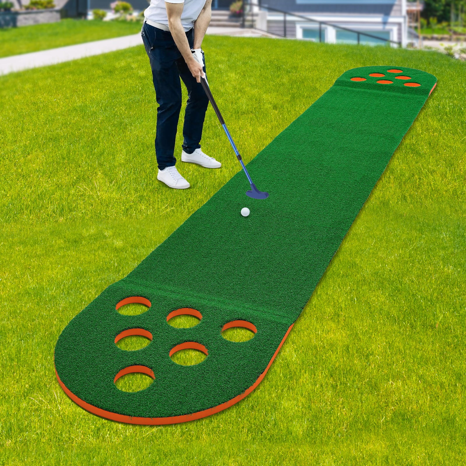 ToppiJoy Golf Putting Mat with Adjustable Clubs, Foldable Floor Mat for ...